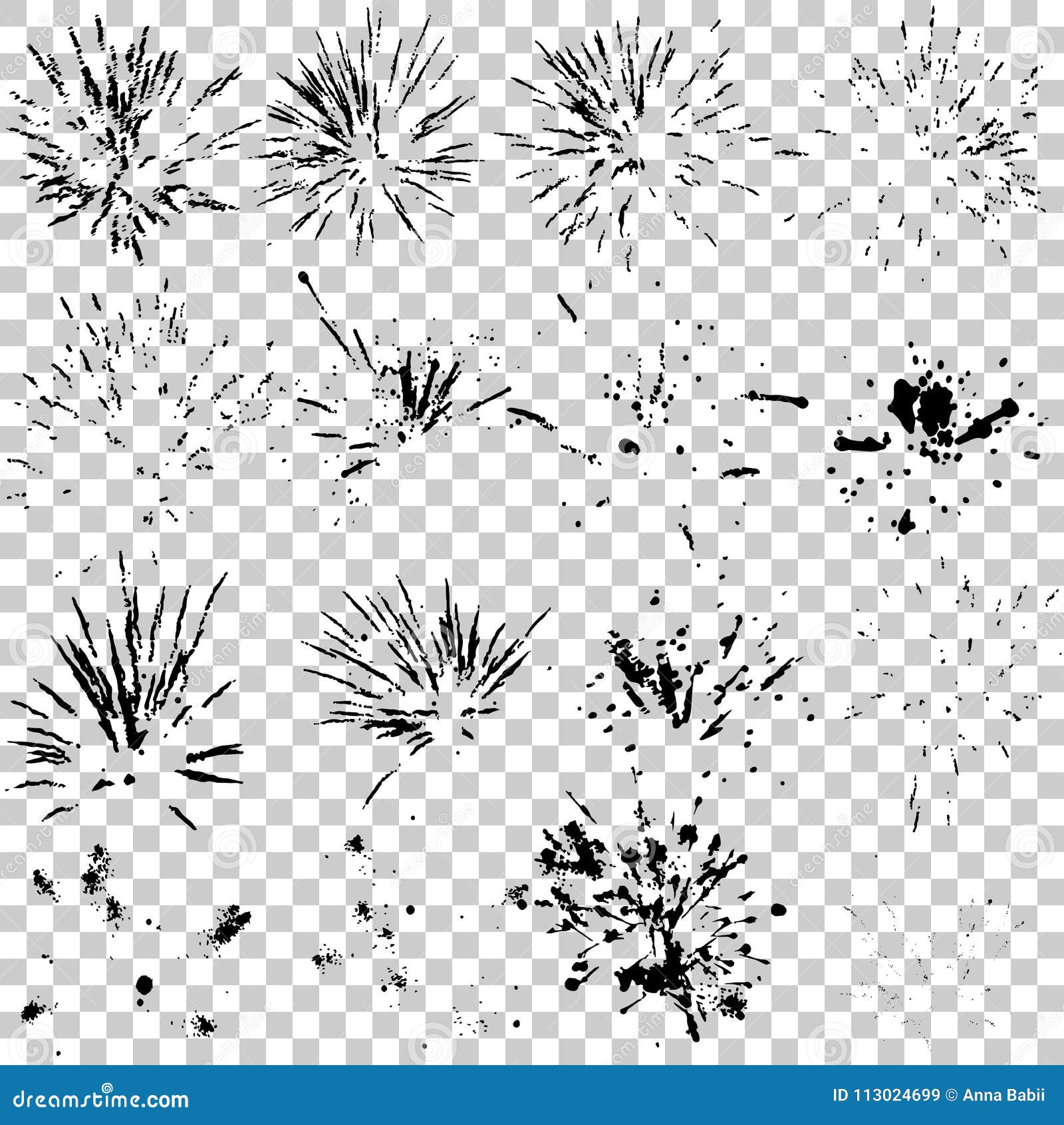 Set of Fireworks Silhouette. Black and White Trace Vector Illustration ...