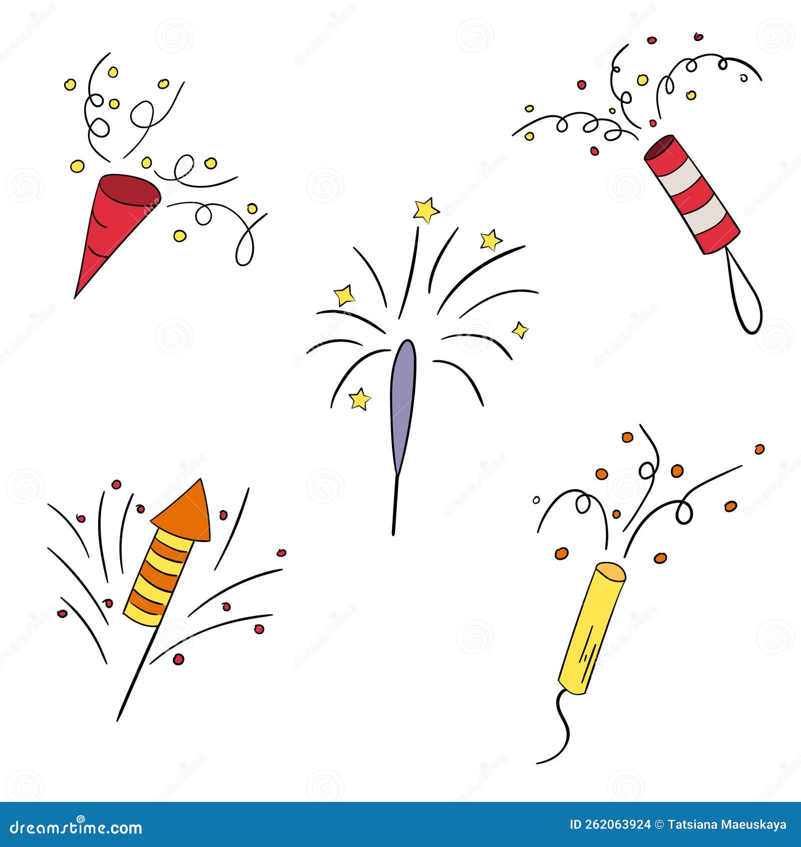 A Set of Fireworks. Vector Illustration of a Doodle. Stock Vector ...