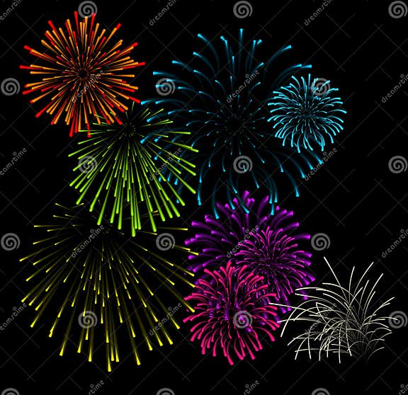 Set of Fireworks Vector Illustrations Stock Vector - Illustration of ...