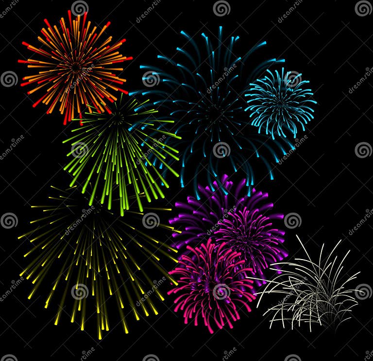 Set of Fireworks Vector Illustrations Stock Vector - Illustration of ...