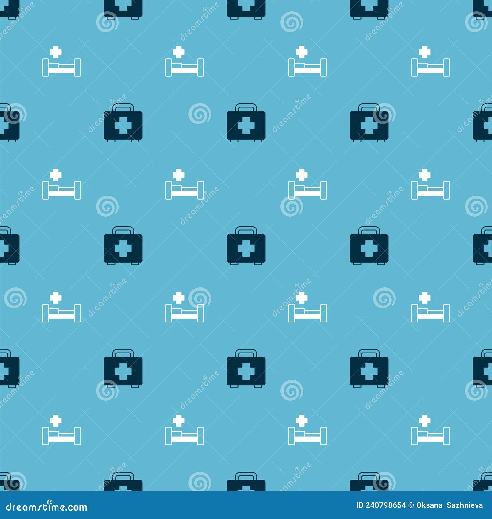 Set First Aid Kit and Hospital Bed on Seamless Pattern. Vector Stock ...