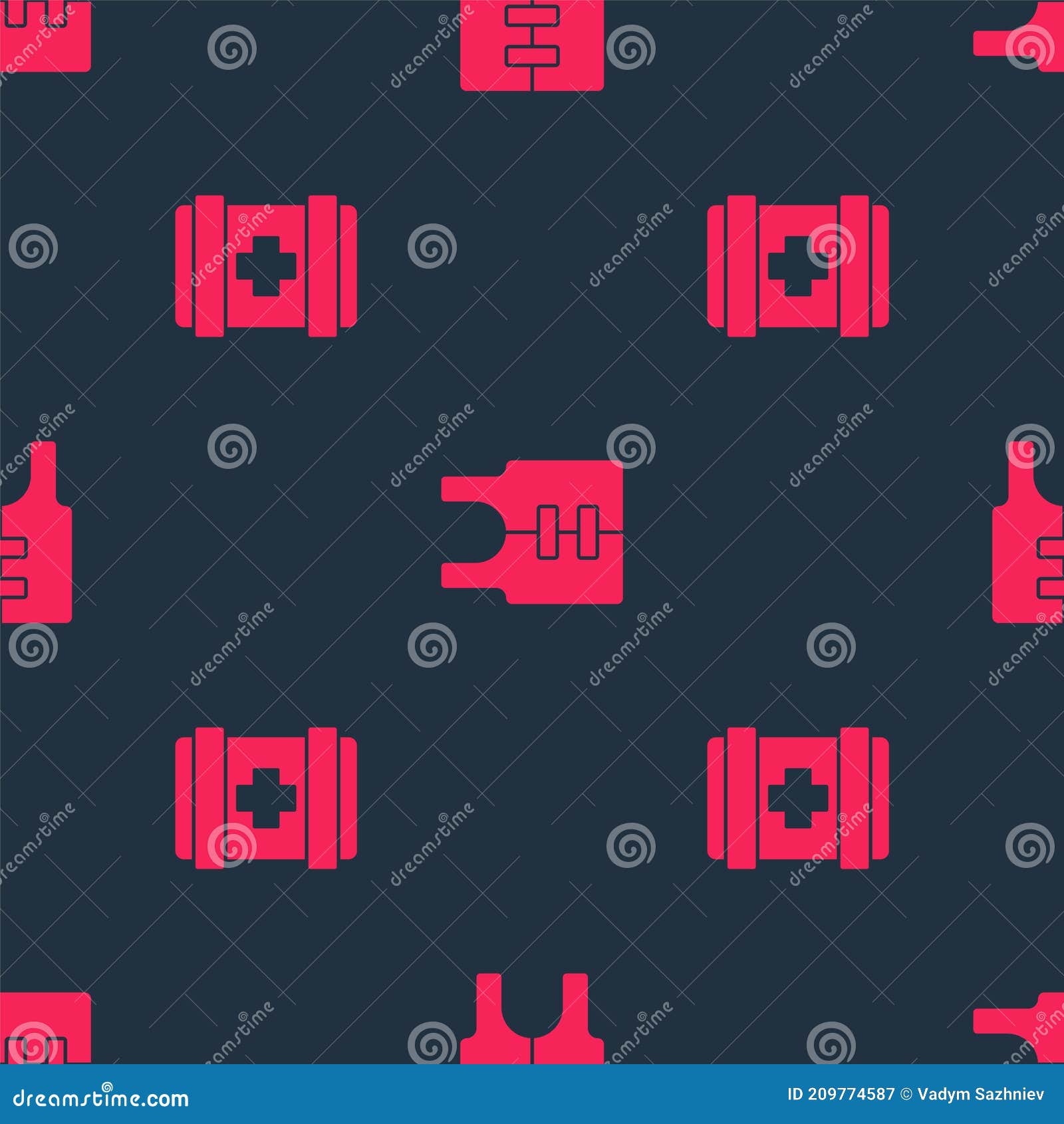 Set First Aid Kit and Life Jacket on Seamless Pattern. Vector Stock ...
