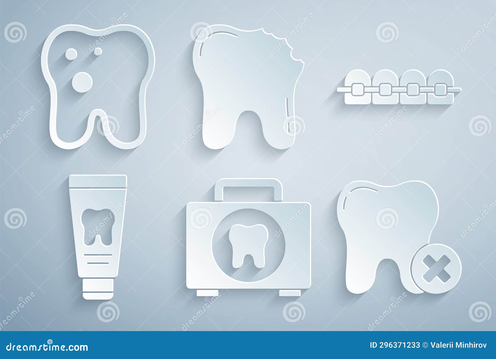 Set First Aid Kit, Teeth with Braces, Tube of Toothpaste, Tooth Caries ...
