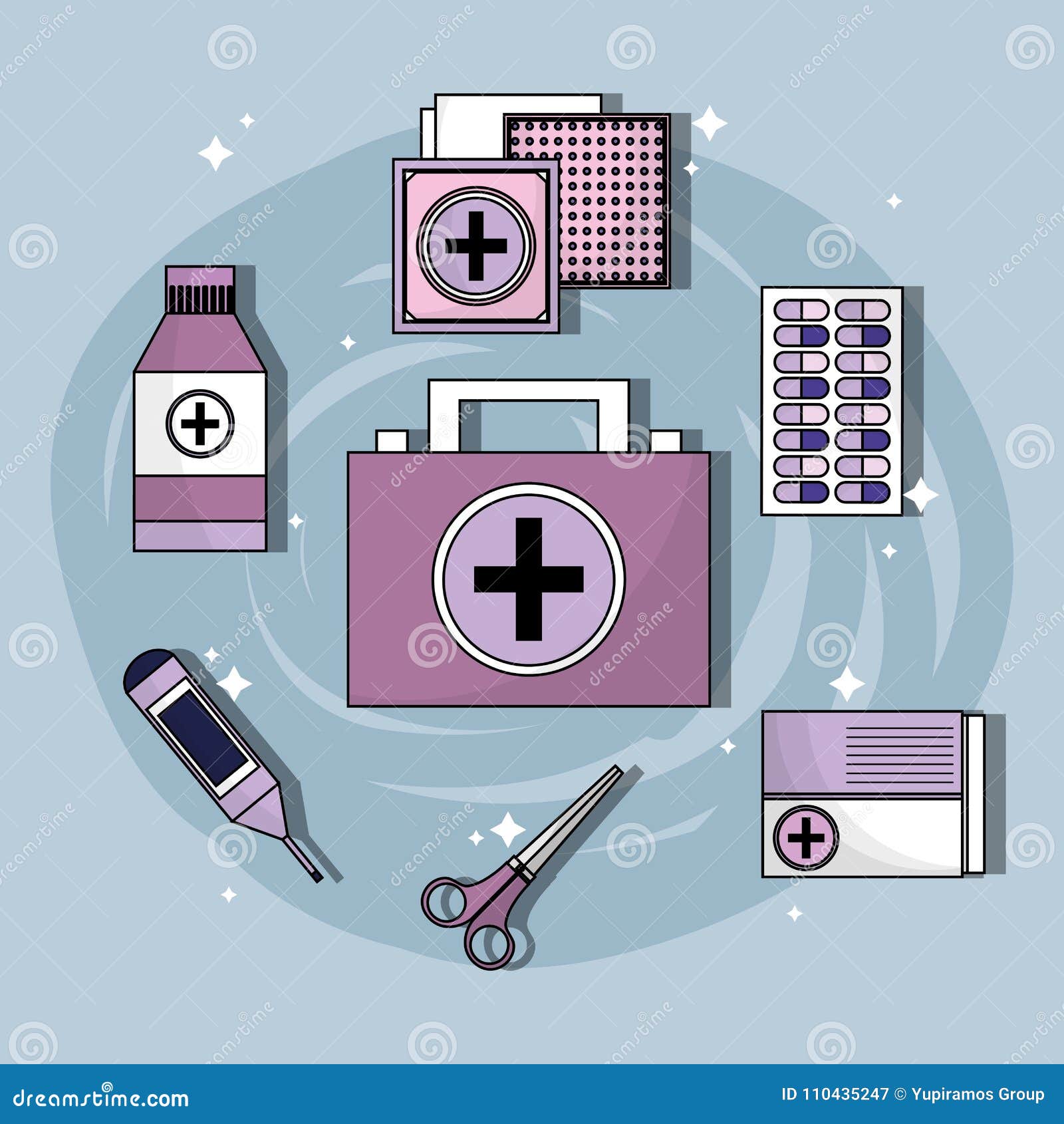 Set First Aid Kit with Treatment Tools Stock Vector - Illustration of ...