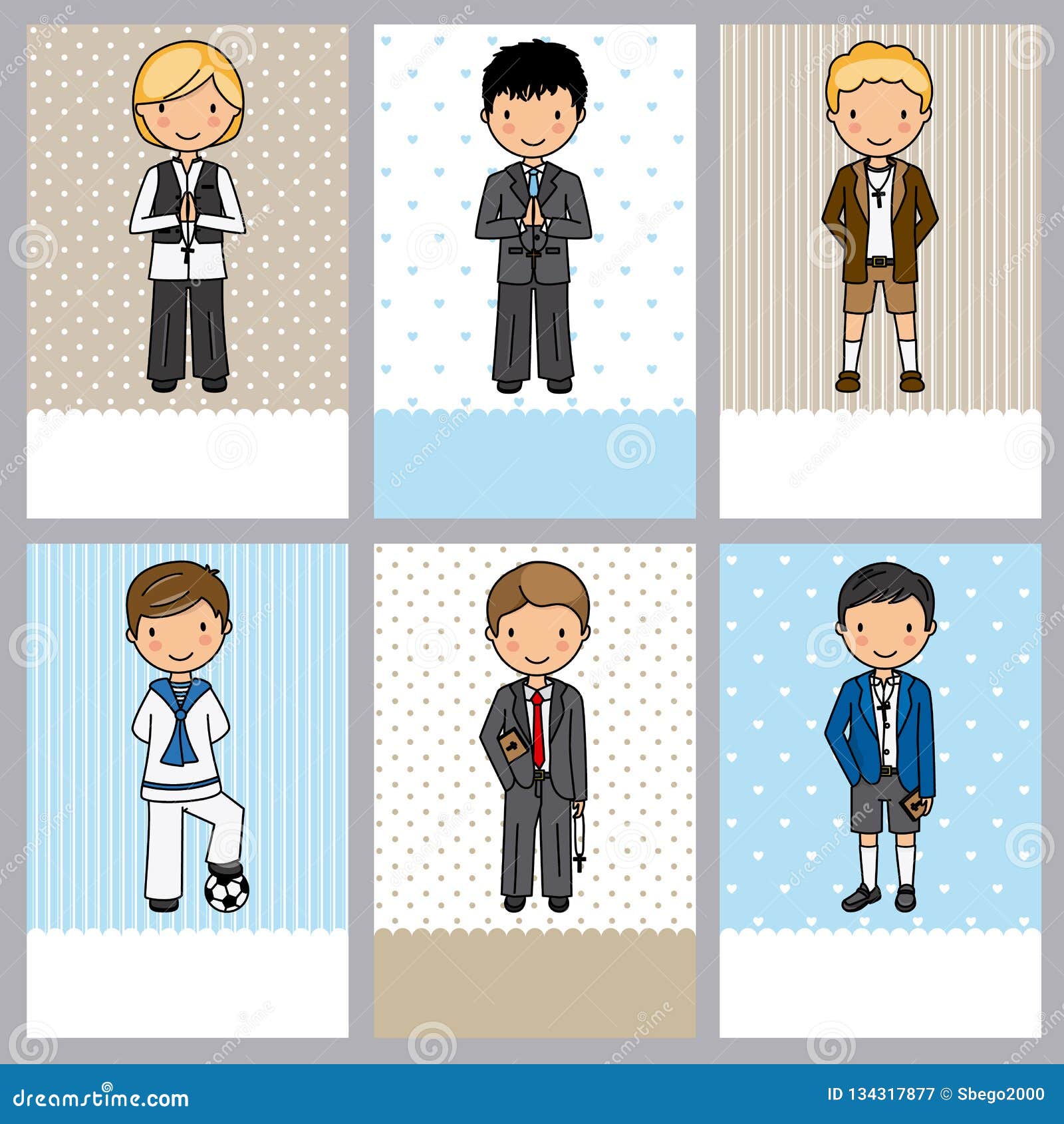 Set of 6 First Communion Boy Cards Stock Vector - Illustration of cards ...