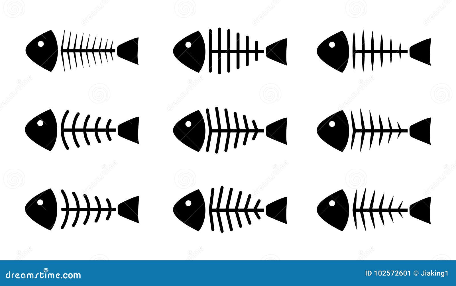 Set of Fish Bone Icons, Vector Stock Vector - Illustration of head ...
