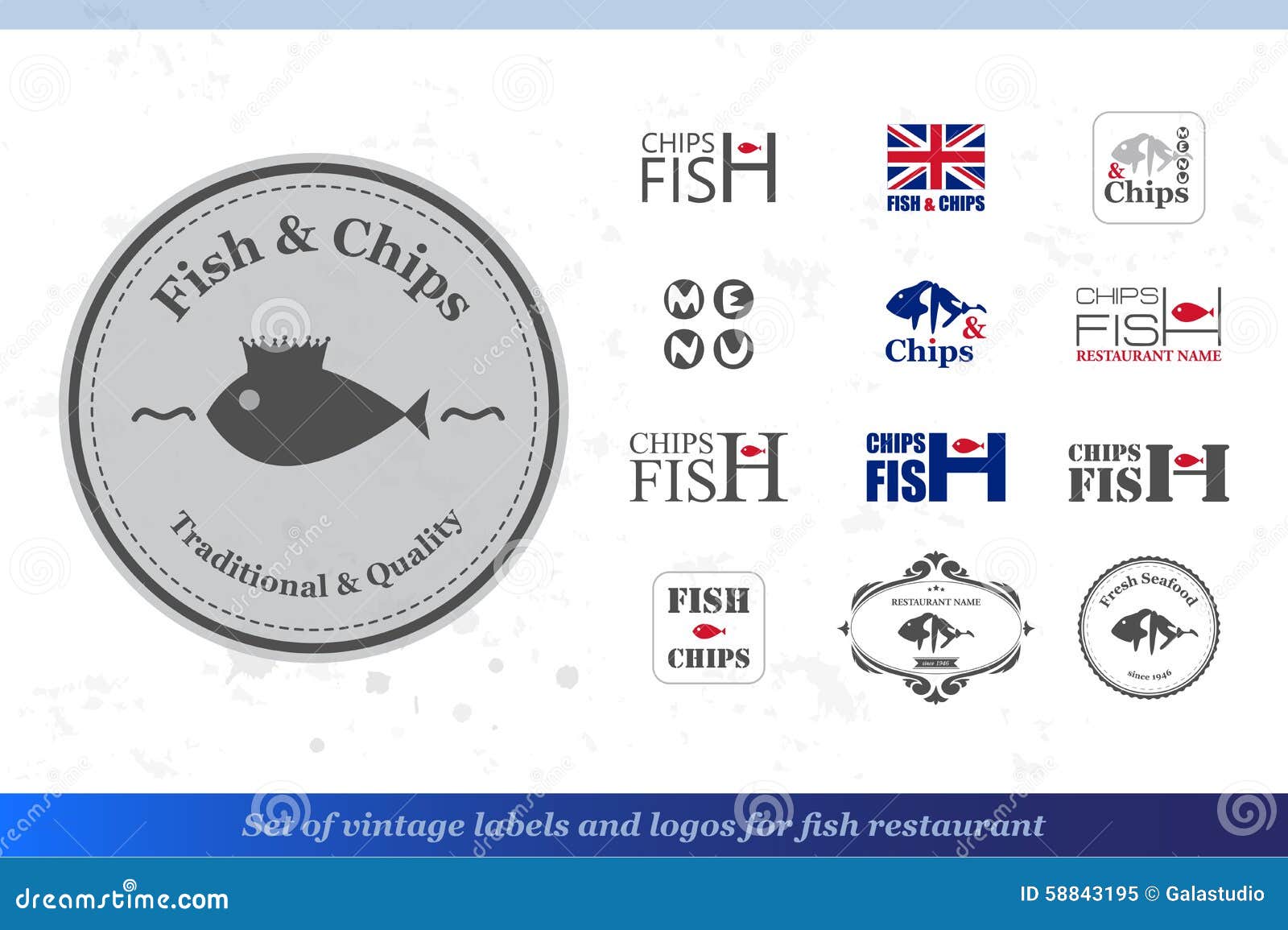 Set of Fish and Chips Labels and Badges for Fish Restaurant Styl Stock ...