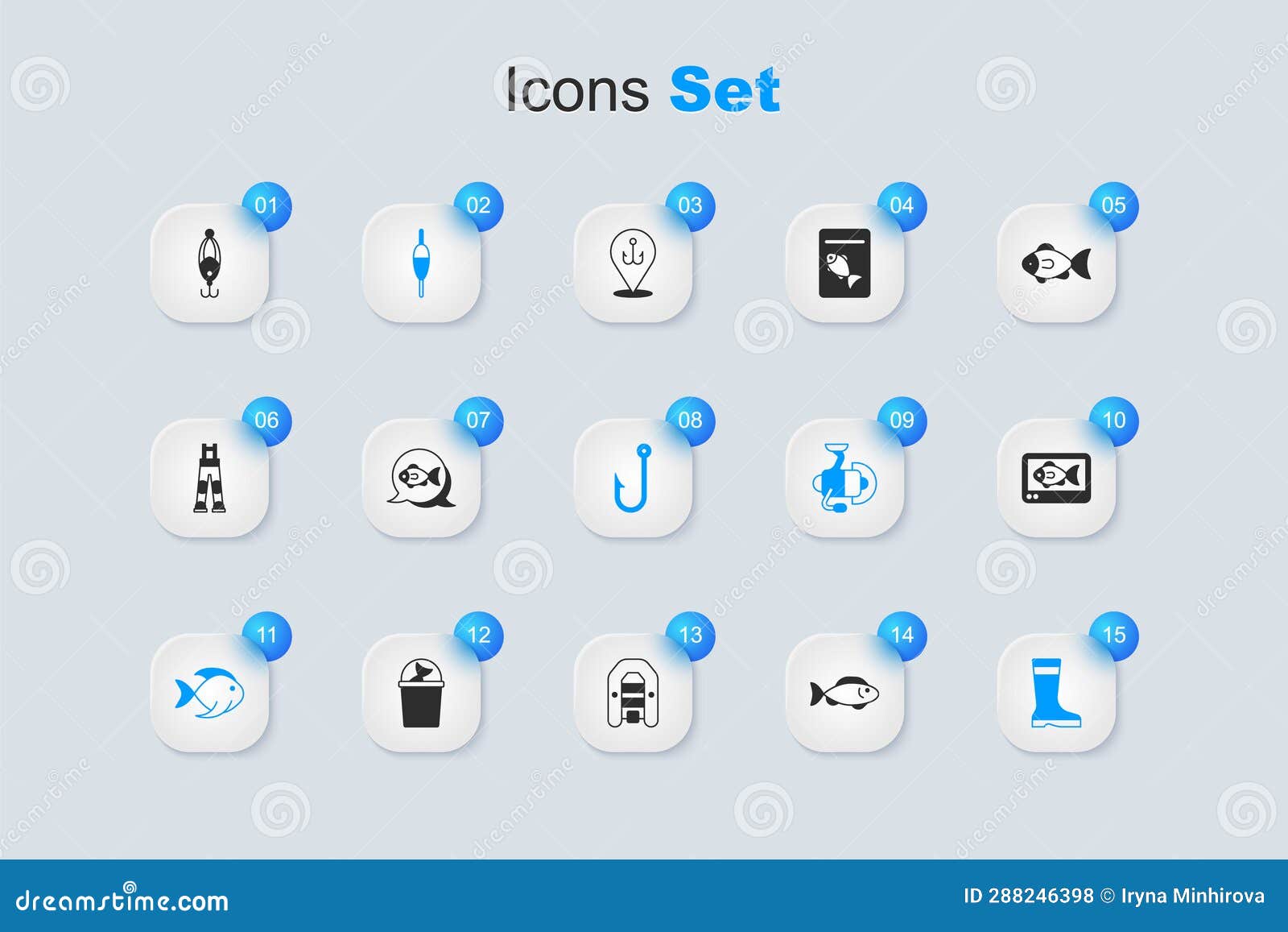 Set Fish, Fishing Float, Boots, Finder Echo Sounder, Lure and Hook Icon ...