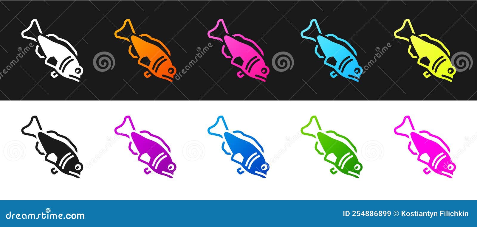 Set Fish Icon Isolated on Black and White Background. Vector Stock ...