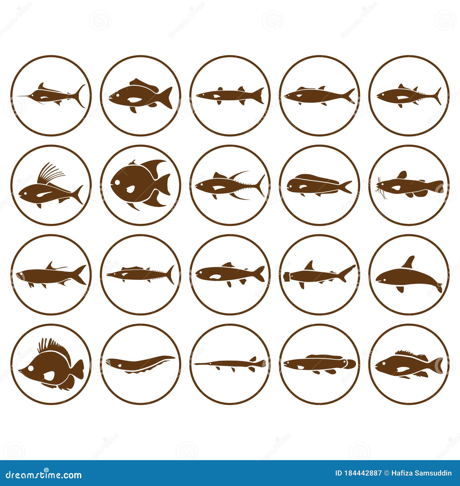 A Set of Fish Icons Illustration. Stock Image - Image of aquatic ...