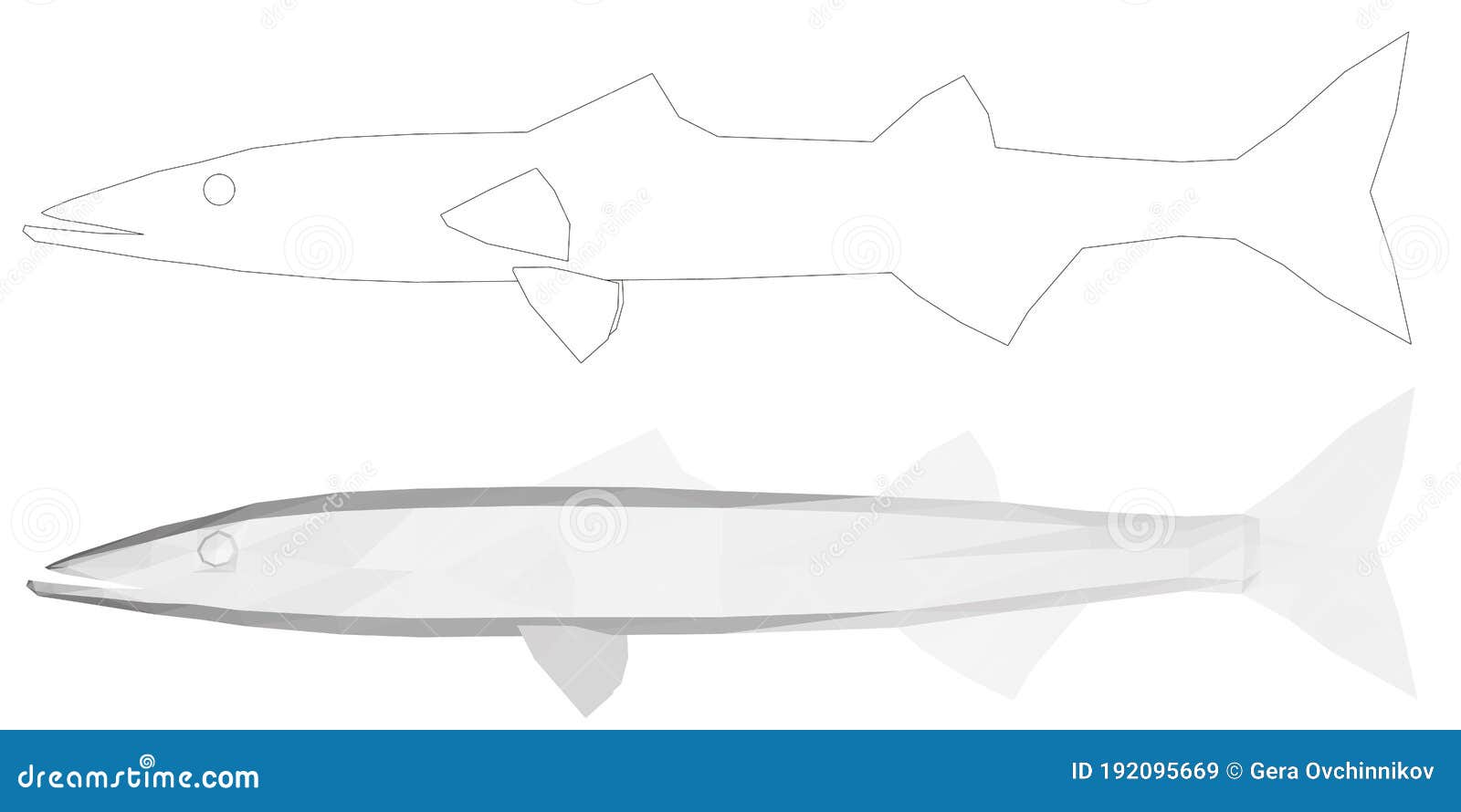 Set with Fish. Low Poly Fish and Its Outline. Side View Stock Vector ...