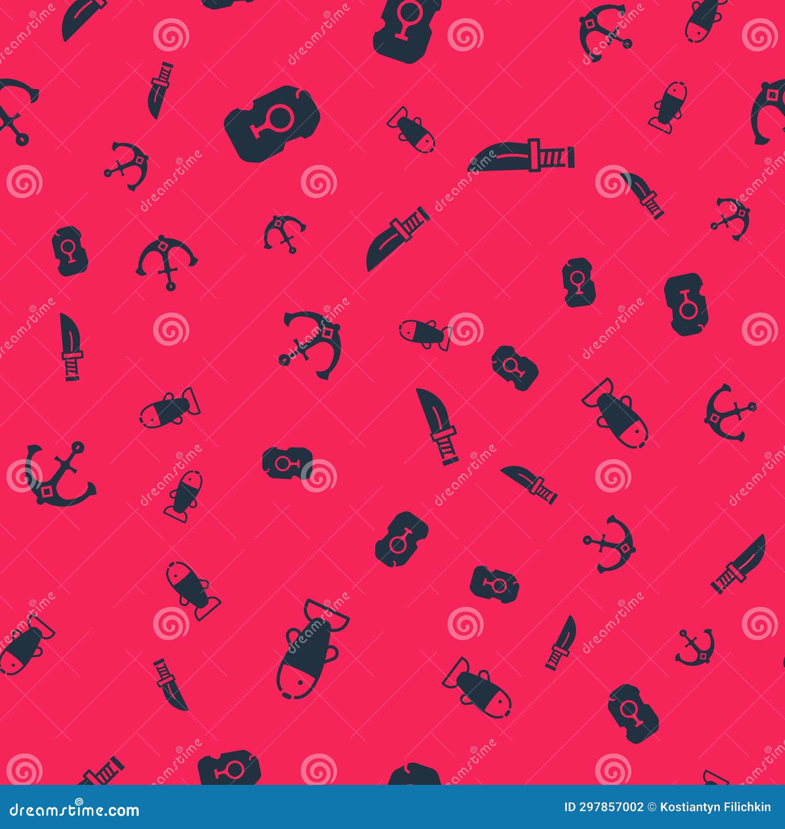 Set Fish, Magic Rune, Anchor and Dagger on Seamless Pattern. Vector ...