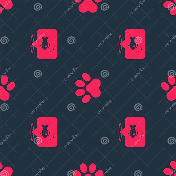 Set Fish and Paw Print on Seamless Pattern. Vector Stock Illustration ...
