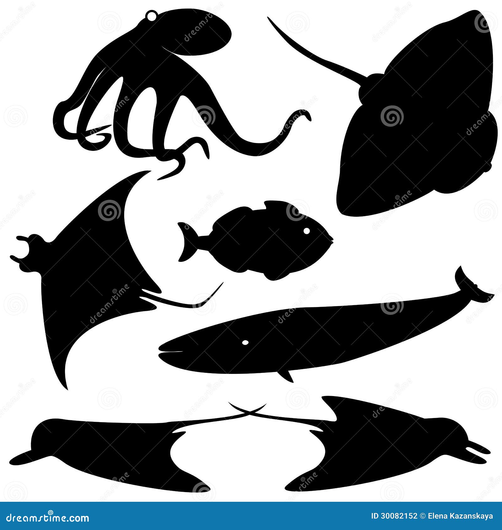 Fish Silhouettes Vector Set 4 Stock Vector - Illustration of reef, fish ...
