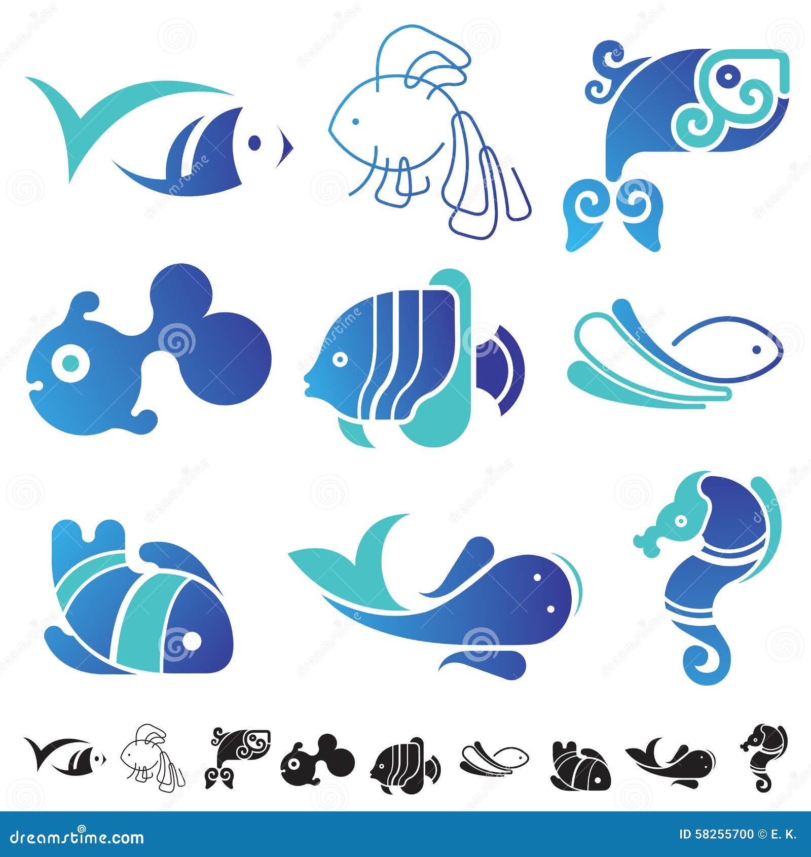Set of fish symbol icons. stock vector. Illustration of stylized - 58255700