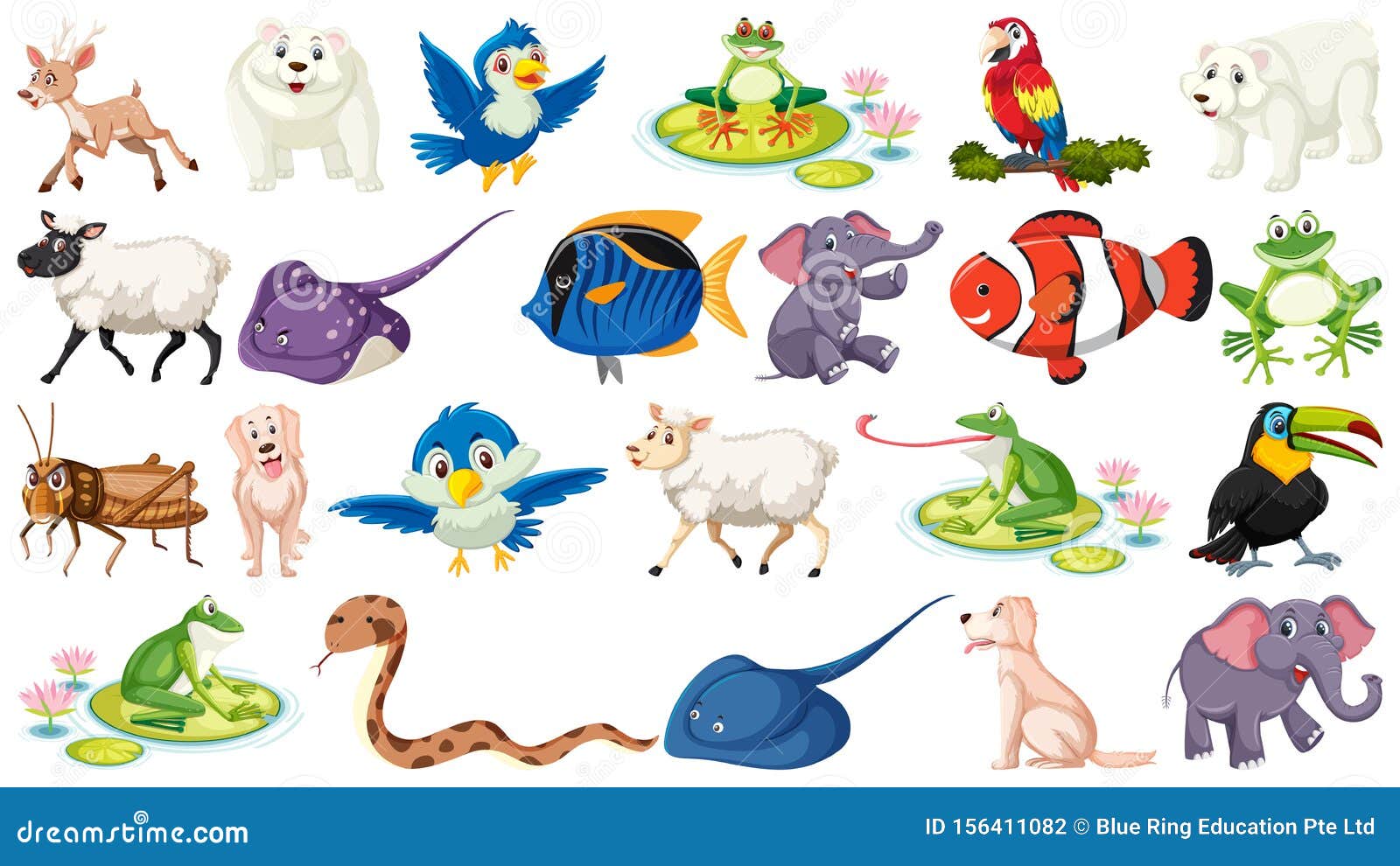 Set of Fish and Wild Animals Stock Vector - Illustration of creature ...