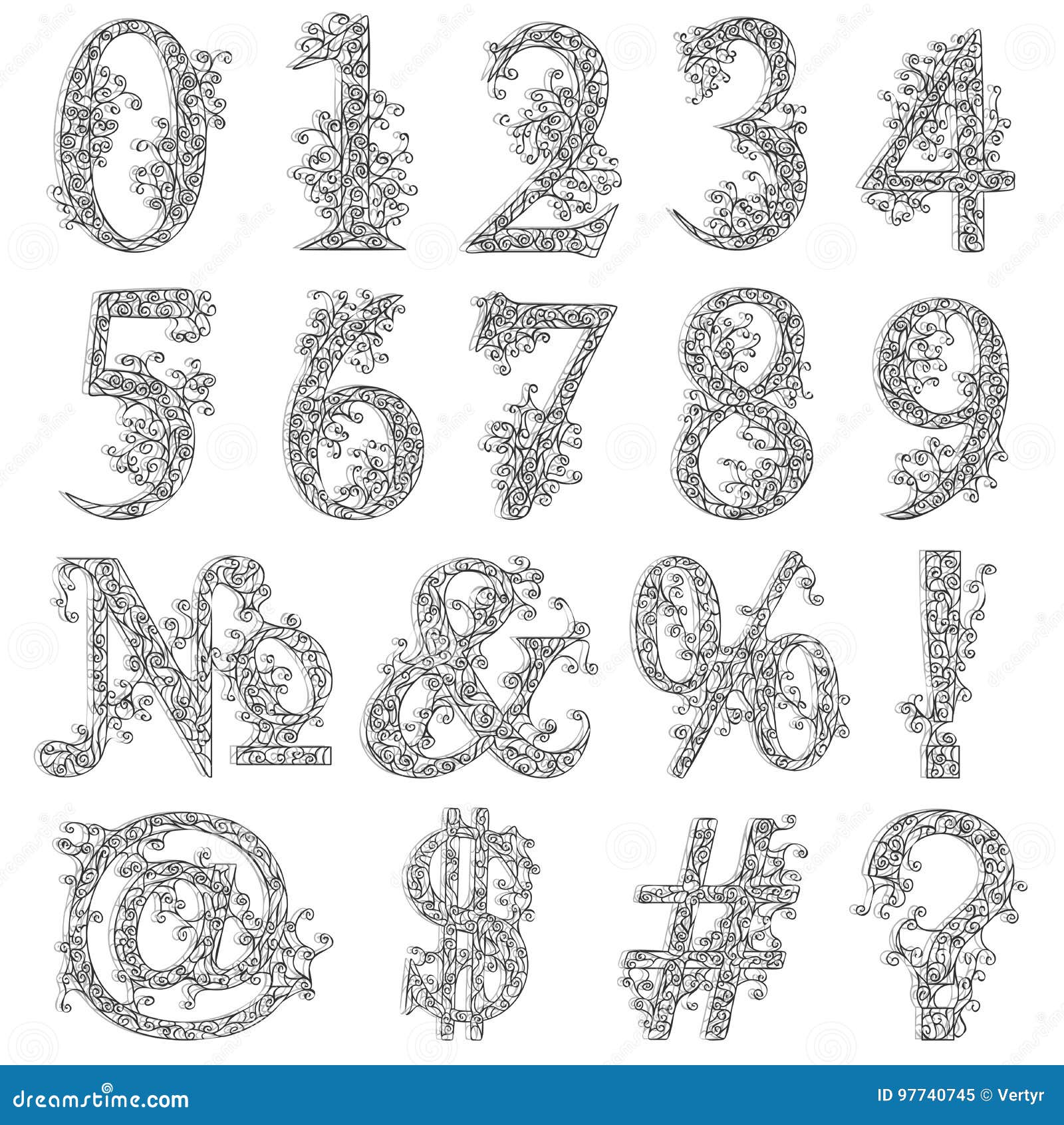 Vintage Fishnet Floral Numeric Figures. Stock Vector - Illustration of ...