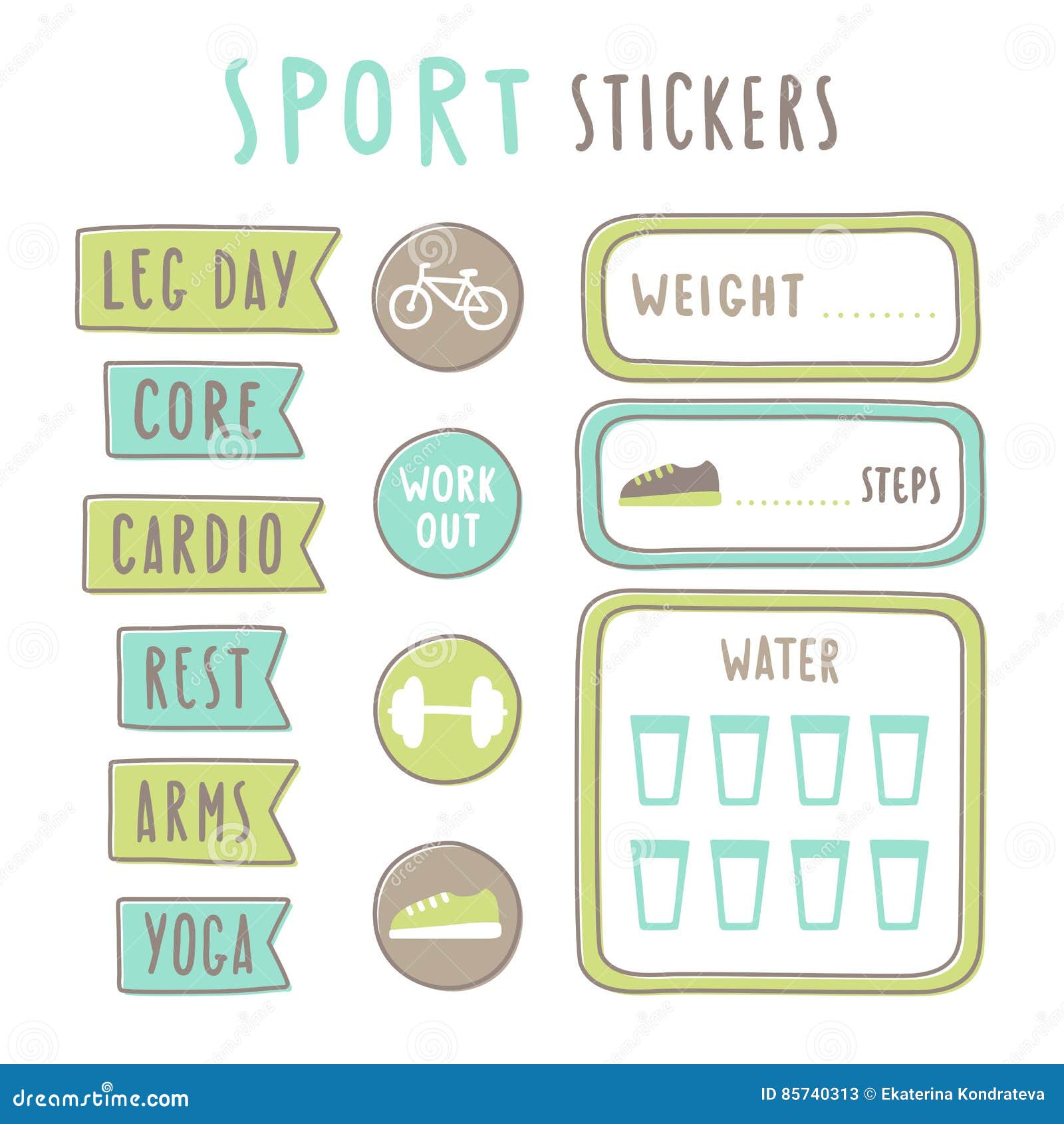 Set of Fitness Planning Stickers. Printable Stock Vector - Illustration ...