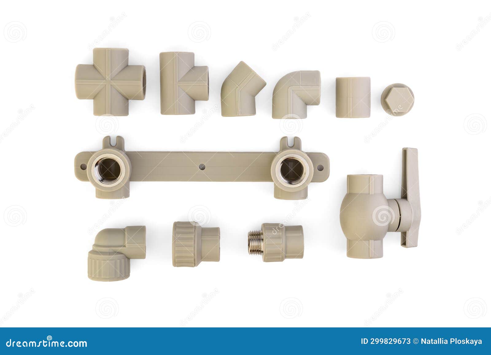 Set of Fittings for Polypropylene Pipes on White Background. Stock ...