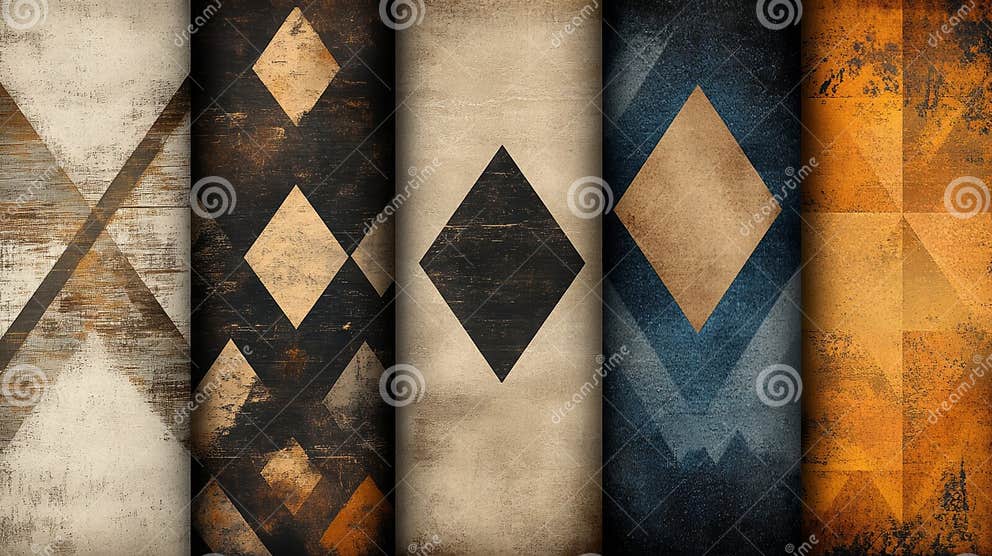 A Set of Five Abstract Geometric Patterns Featuring Diamonds and ...