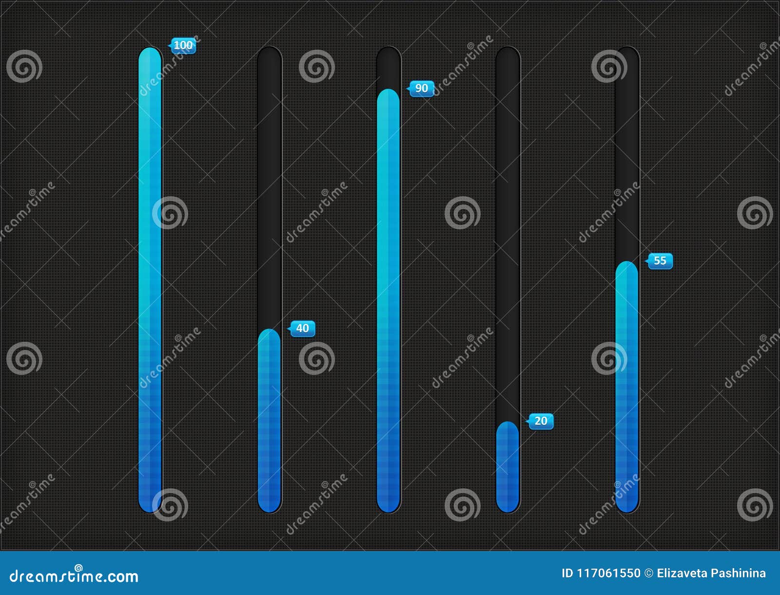 Set of Five Audio Player Sliders for the Application on Phone or ...