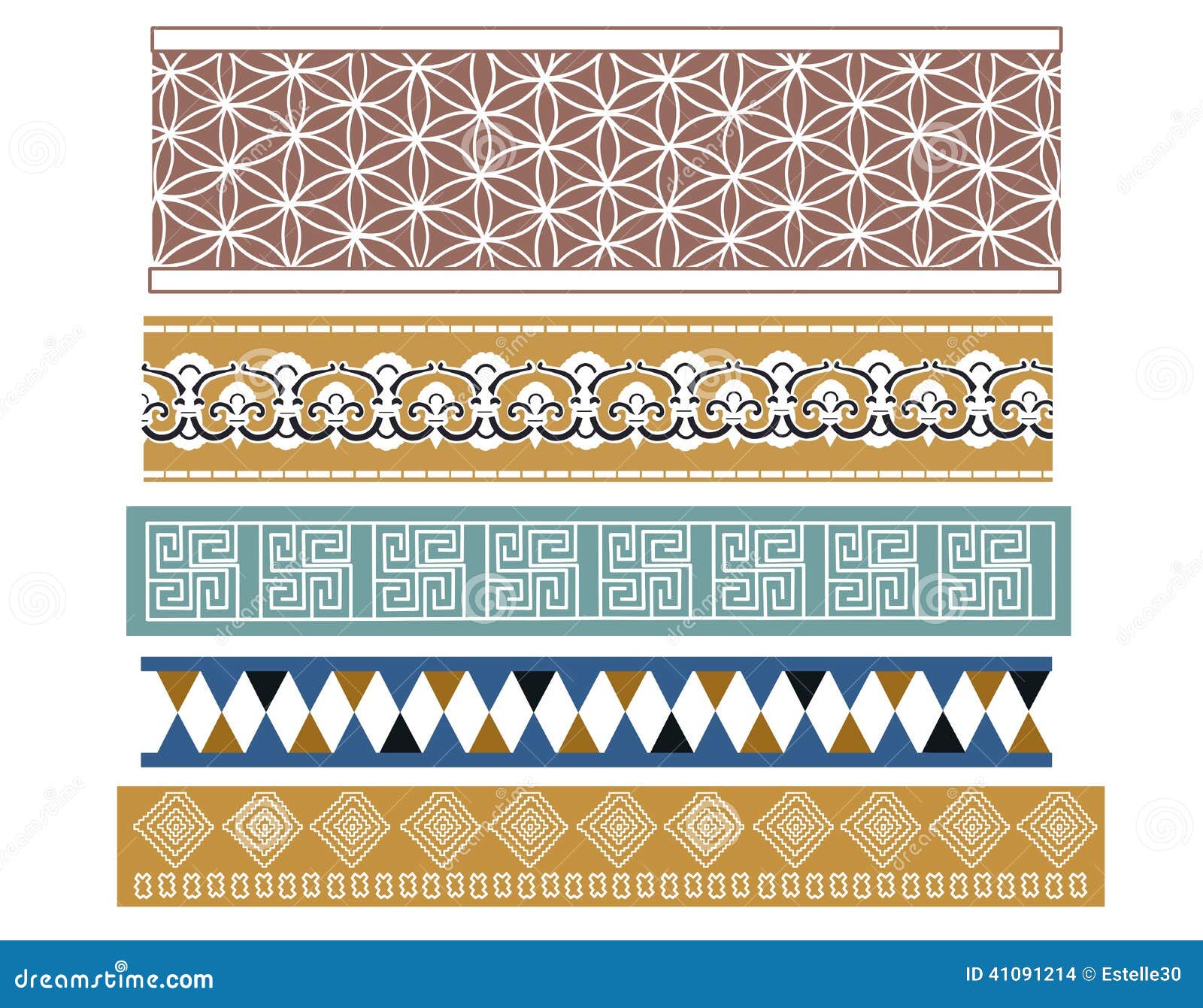 Set of Five Babylonian Designs Stock Illustration - Illustration of ...