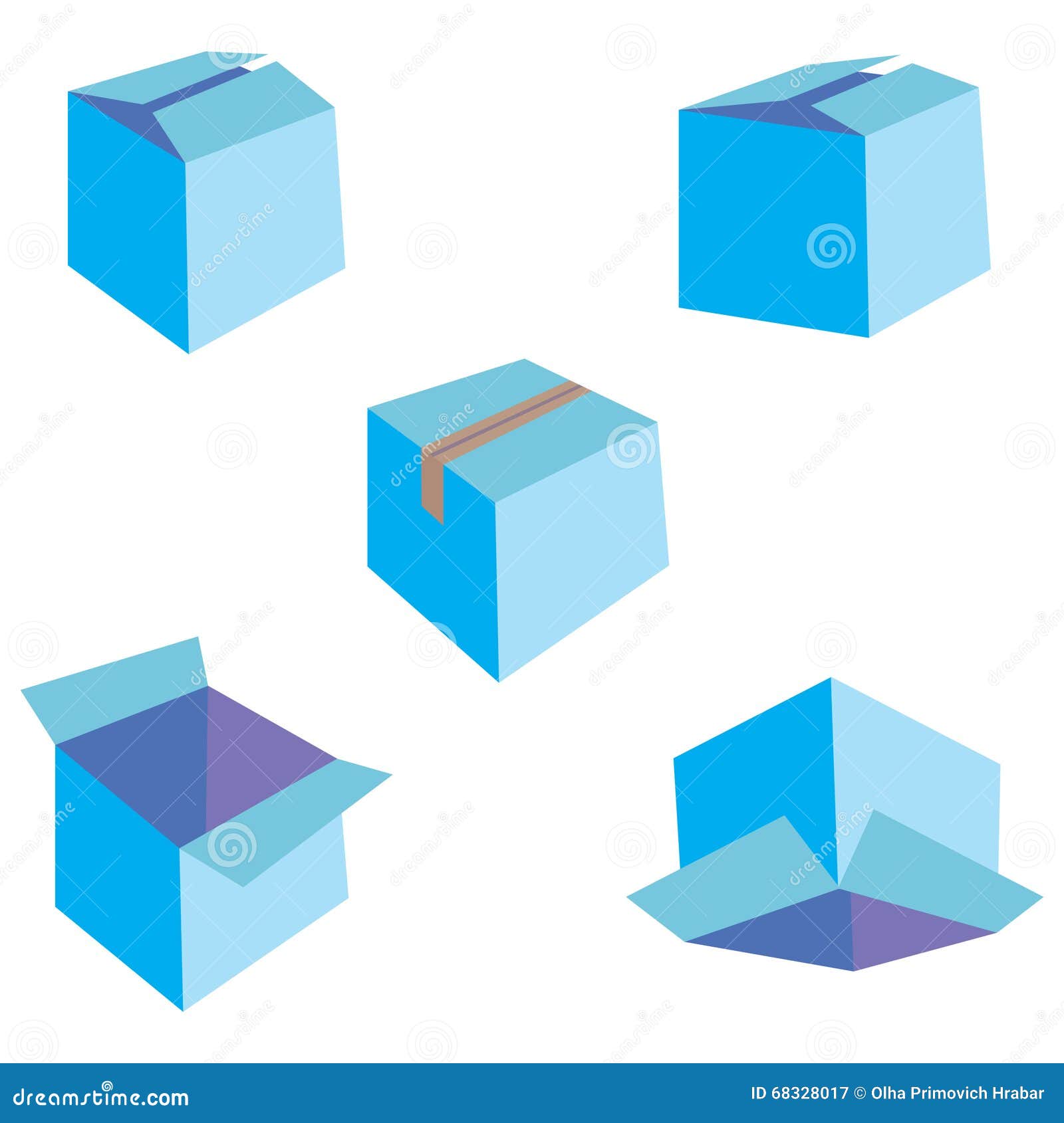 Set of five blue boxes stock vector. Illustration of product - 68328017