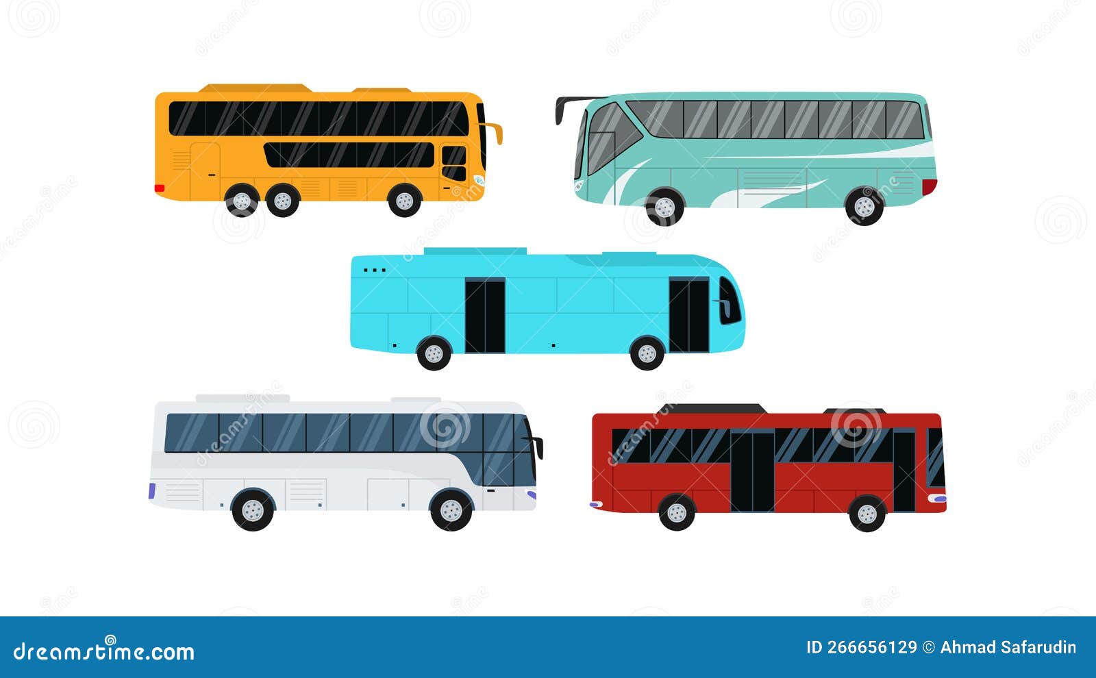 Set of Five Bus Isolated on White Background Stock Vector ...