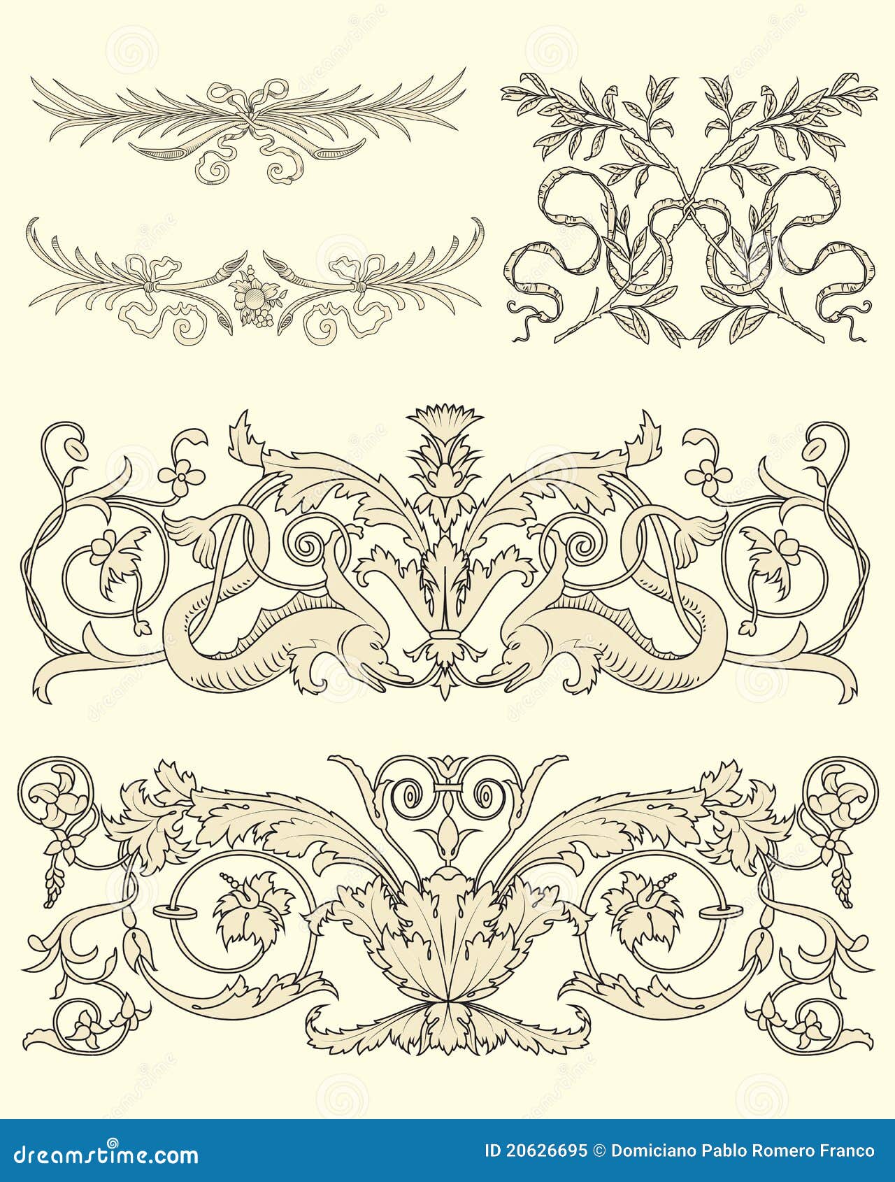 Set of Five Classical Ornaments Stock Vector - Illustration of empty ...