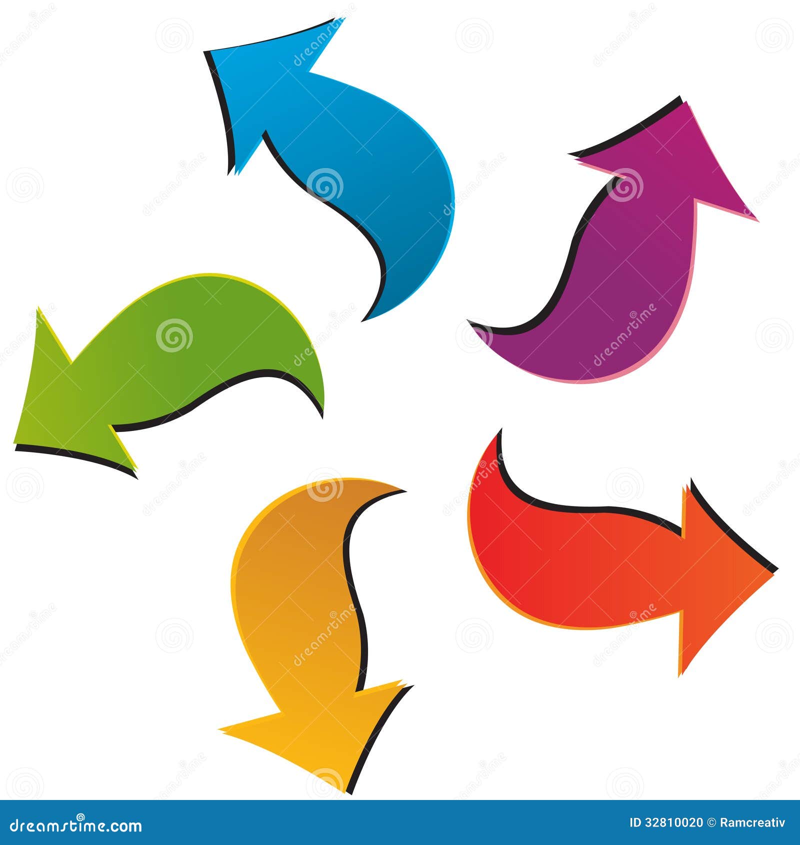 Set of Five Colorful Arrows Stock Vector - Illustration of shiny ...