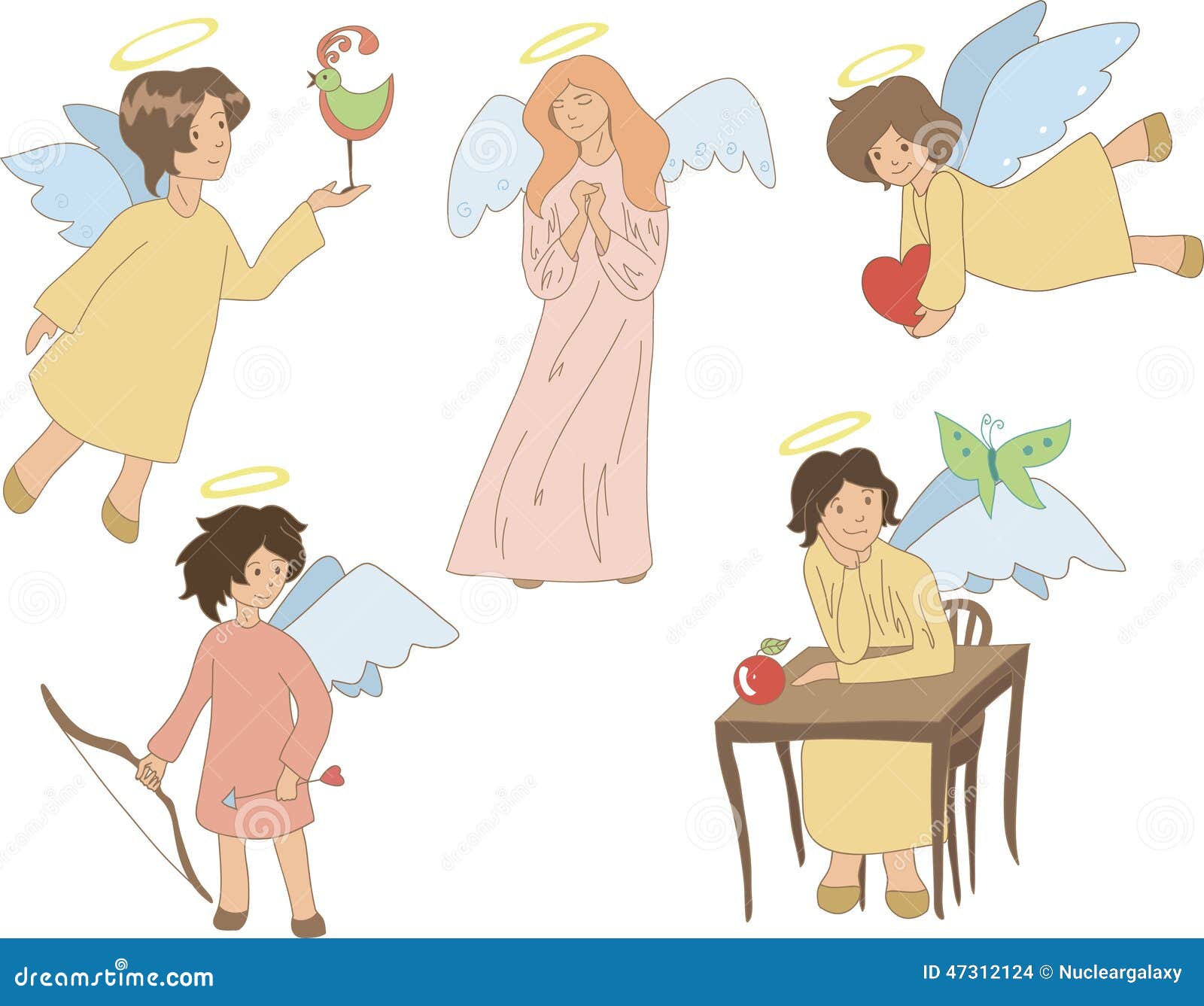 Set of five cute angels stock vector. Illustration of black - 47312124