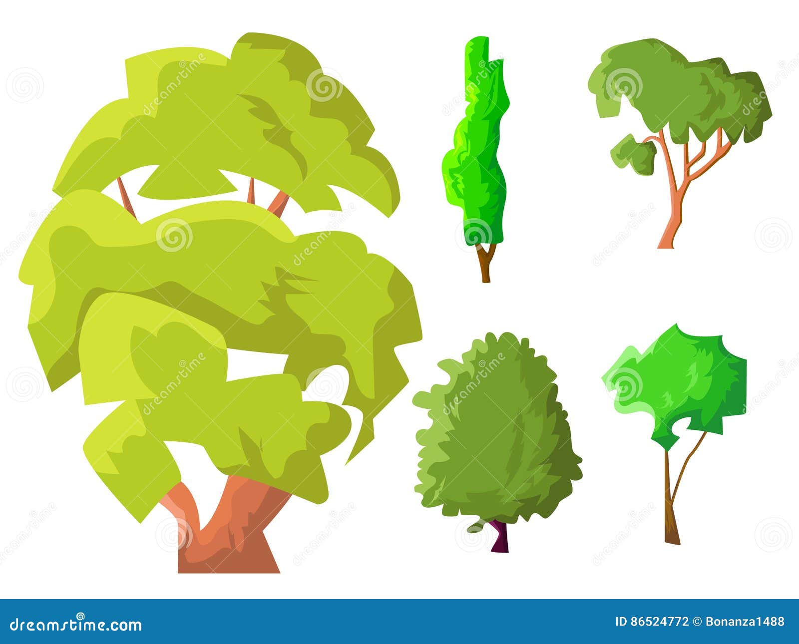 Set of Five Different Volumetric Trees. Stock Illustration ...
