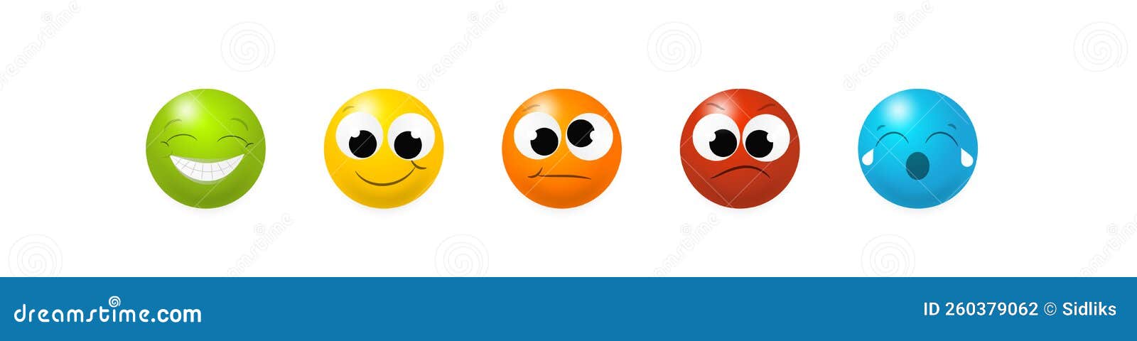 Set of five emoticons stock illustration. Illustration of smile - 260379062