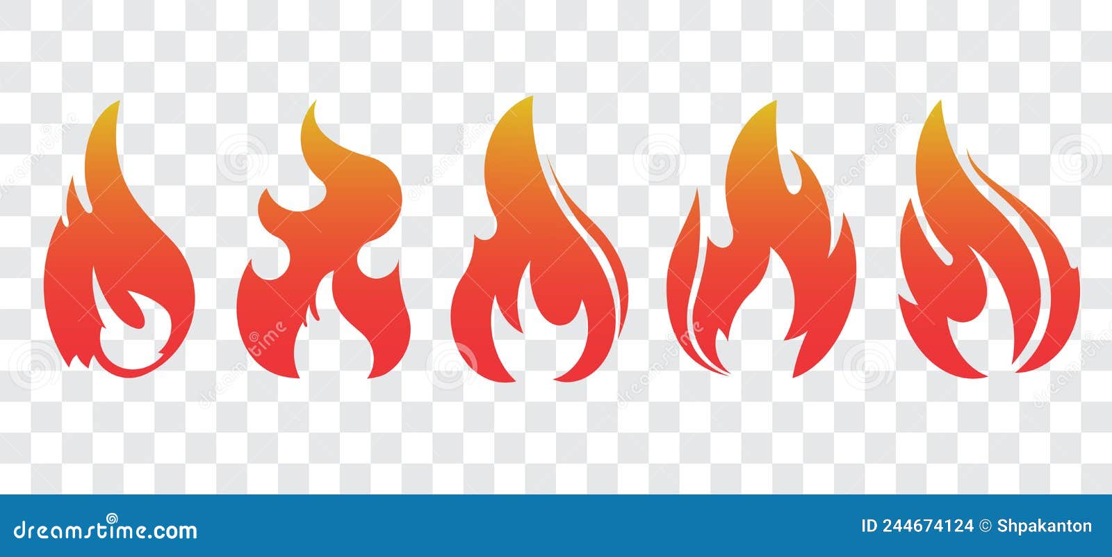 Set of Five Fire Icons for Your Design. Blazing Flame, Fire, Bonfire ...