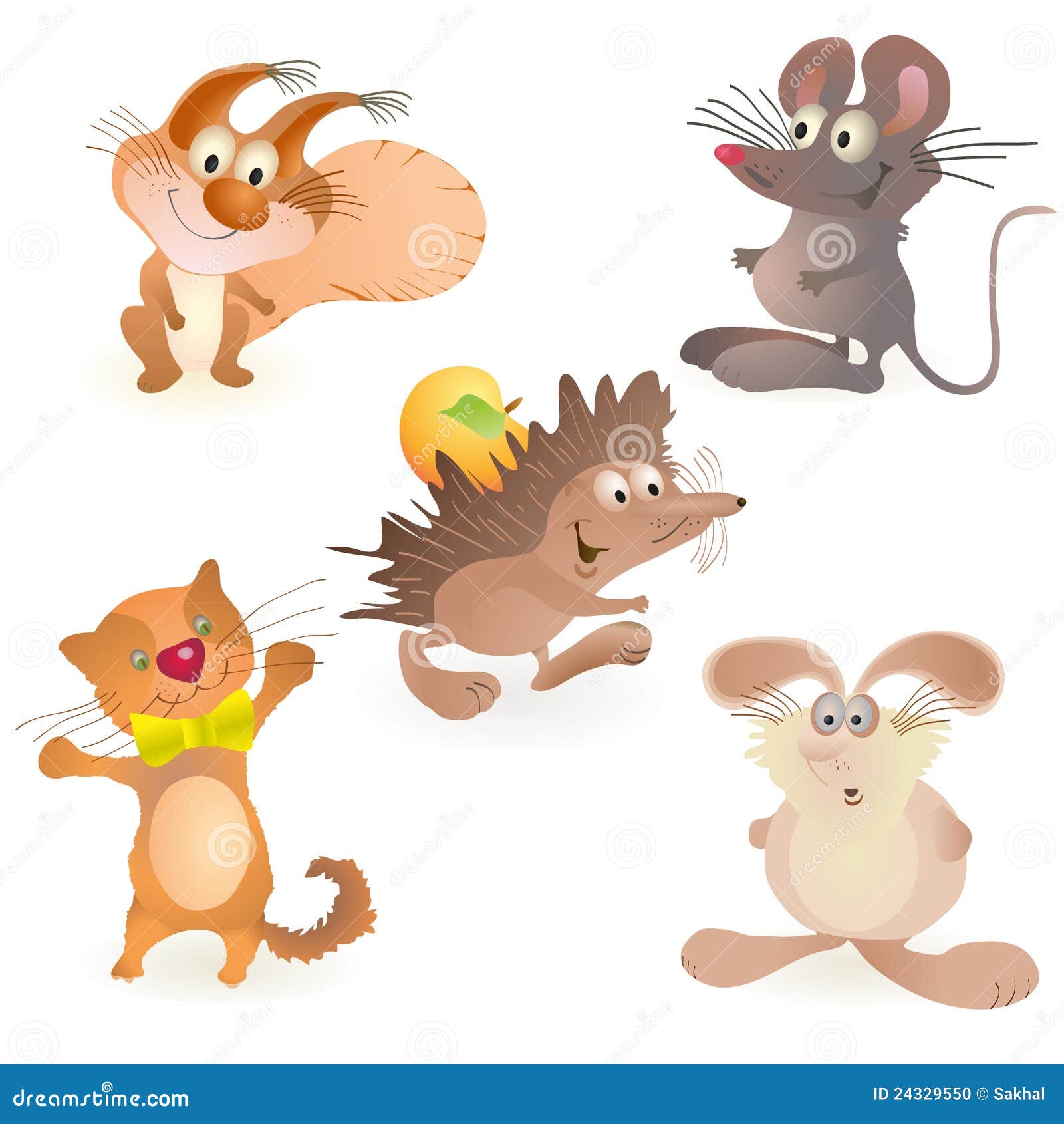 Set of Five Funny Animals - Mouse, Rabbit, Hedgeho Stock Vector ...