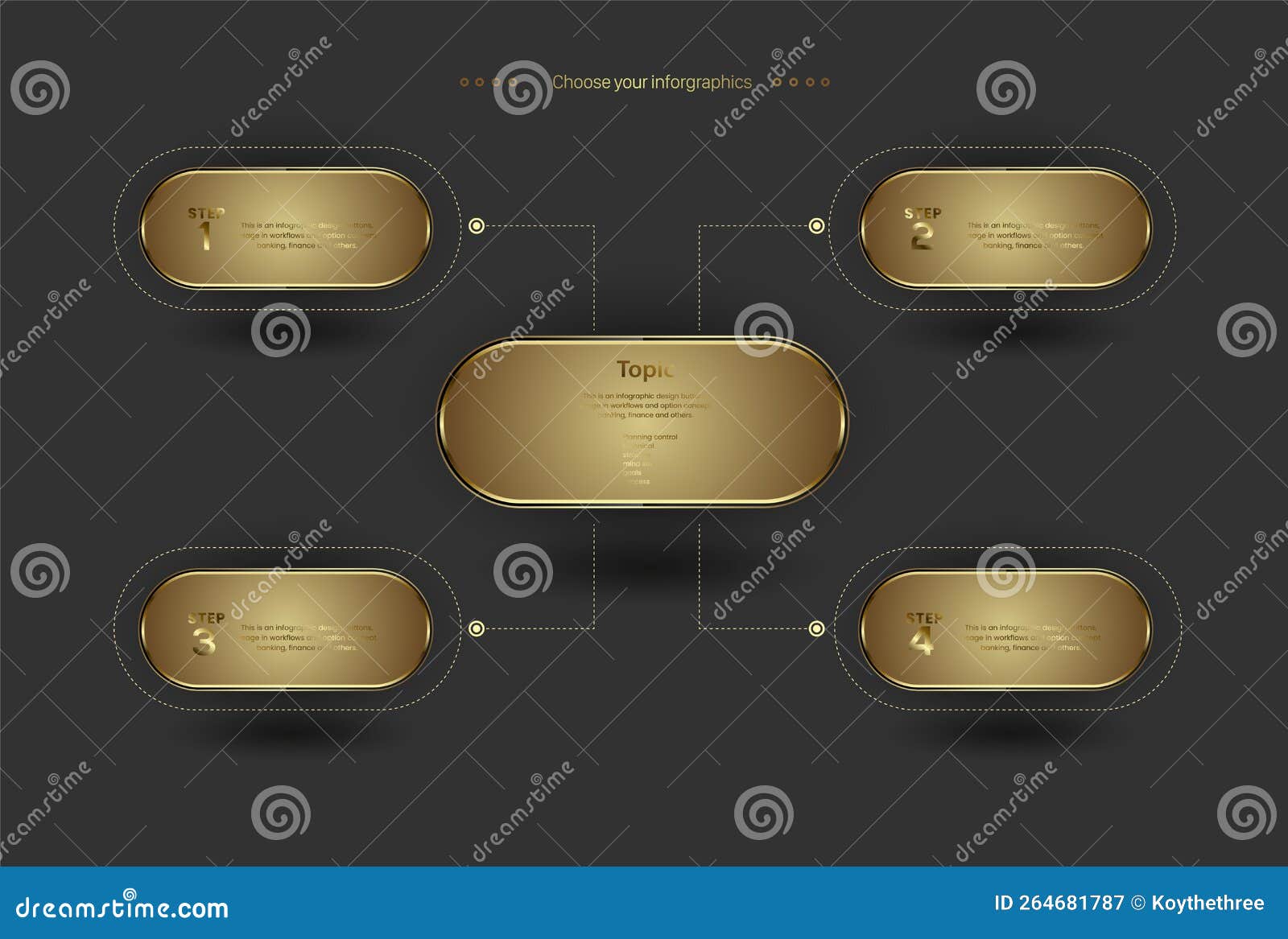 SET of Five Golden Steps Banner, 5 Gold Charts Rounded by Five Shapes ...