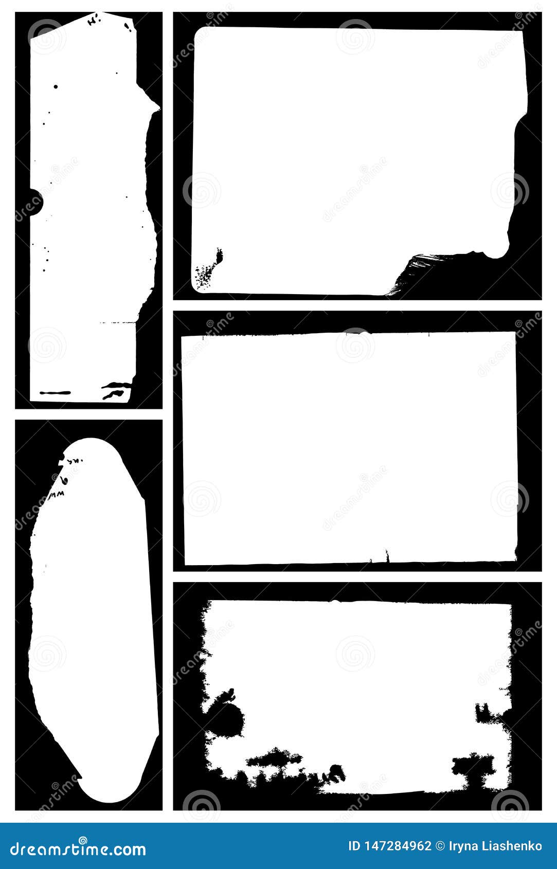 Set of Five Grunge Frames. Distressed Border Frames Stock Illustration ...