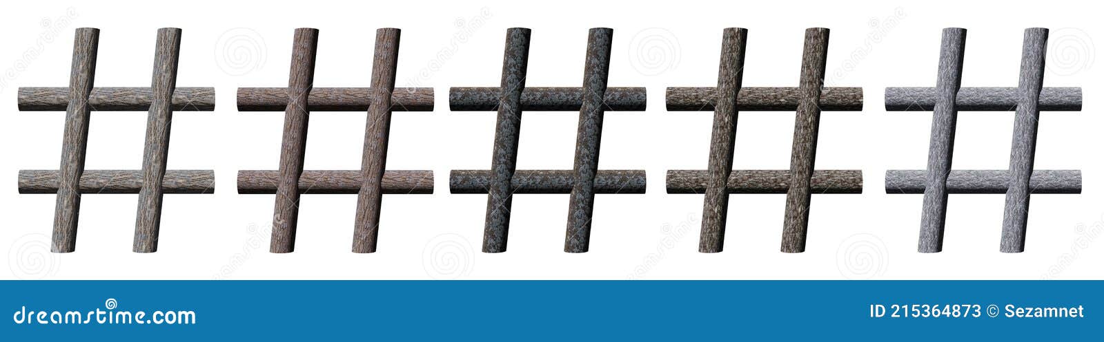 Set of Five Hashtags with a Tree Texture with Bark. Stock Illustration ...