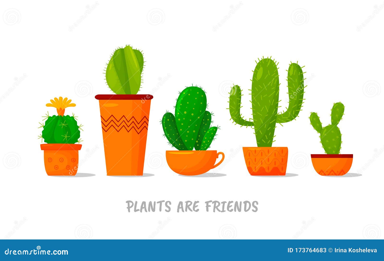 Plants Are Friends, Cute Cartoon Home Plants Illustration ...