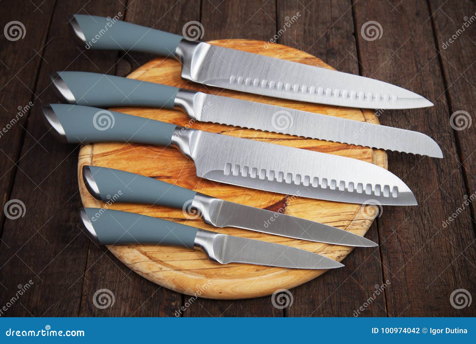 Set of five kitchen knives stock photo. Image of knife - 100974042
