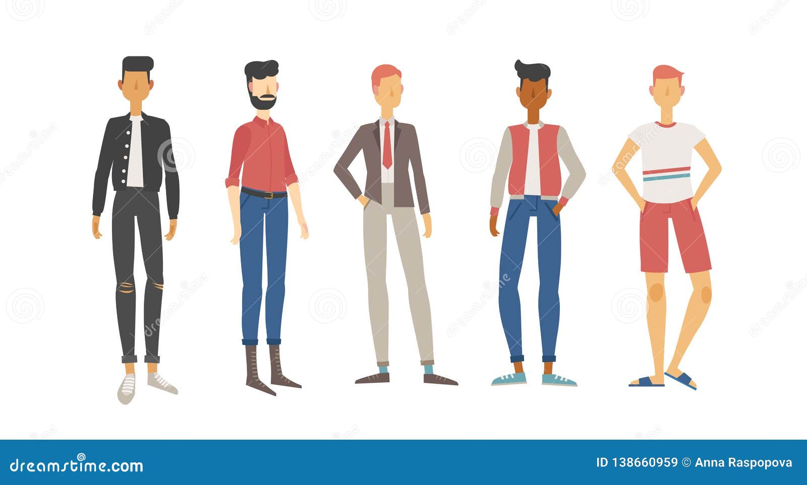 Set of five men stock vector. Illustration of human - 138660959