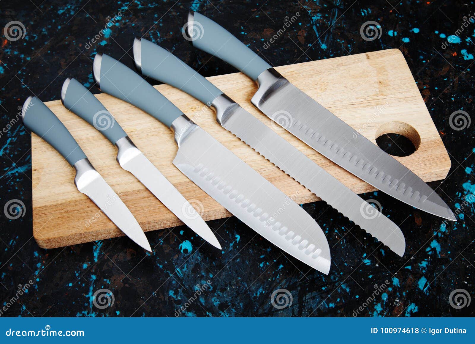 Set of kitchen knives stock photo. Image of bread, horizontal - 100974618