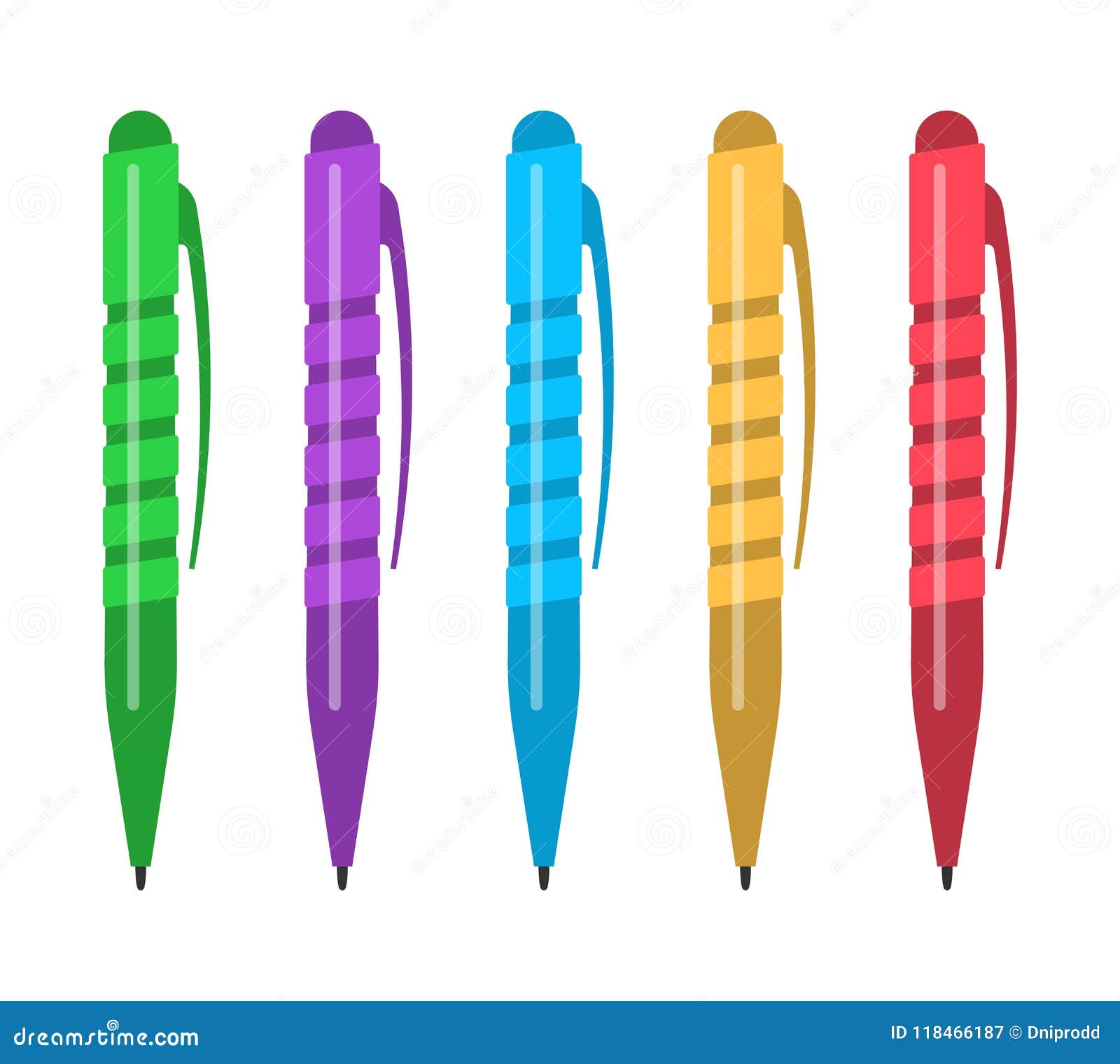 Set of Five Multi-colored Pens Stock Vector - Illustration of graphic ...