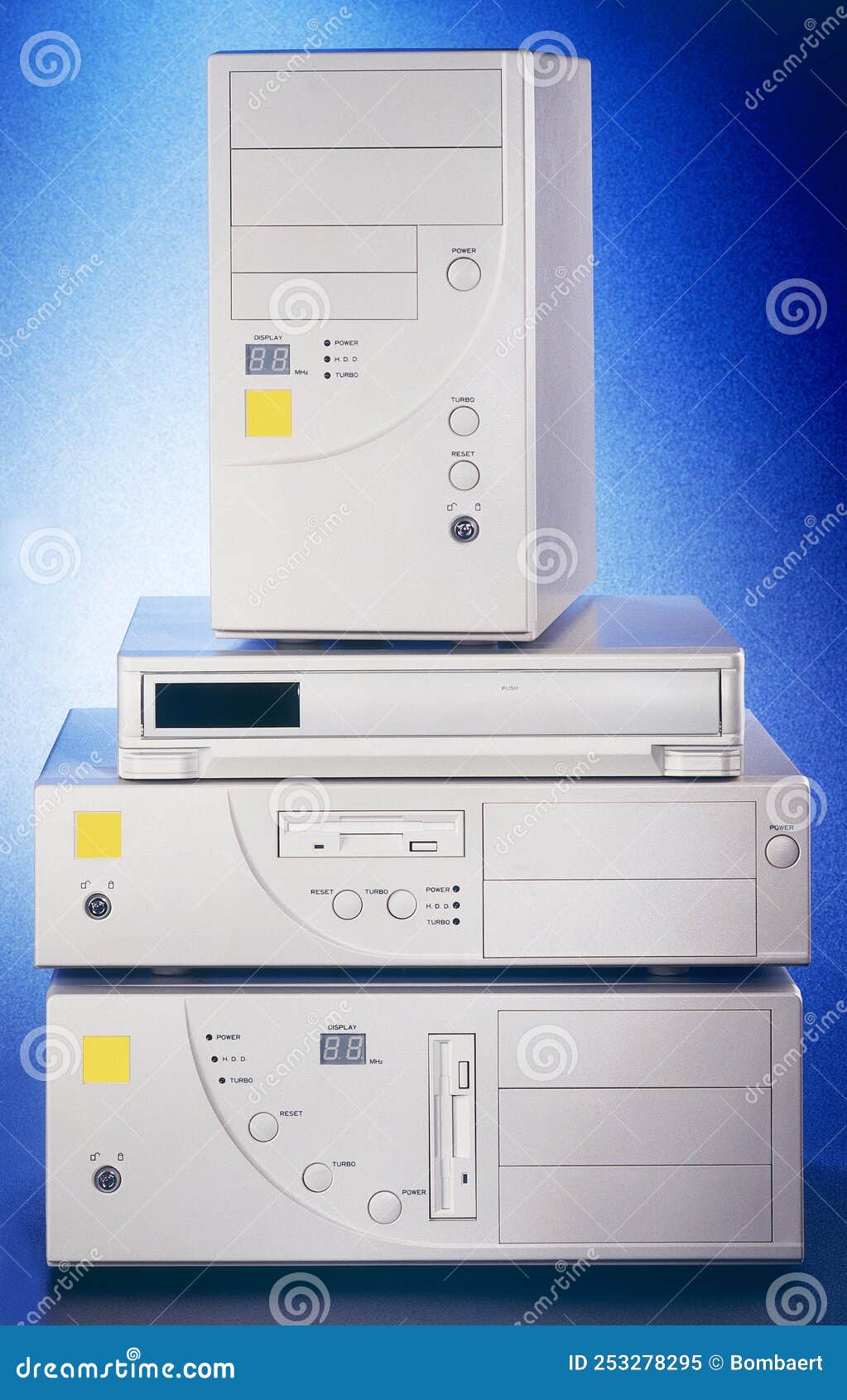 Nineties Obsolete Tower Pc Computer And Windows 95 Logo On Scree ...