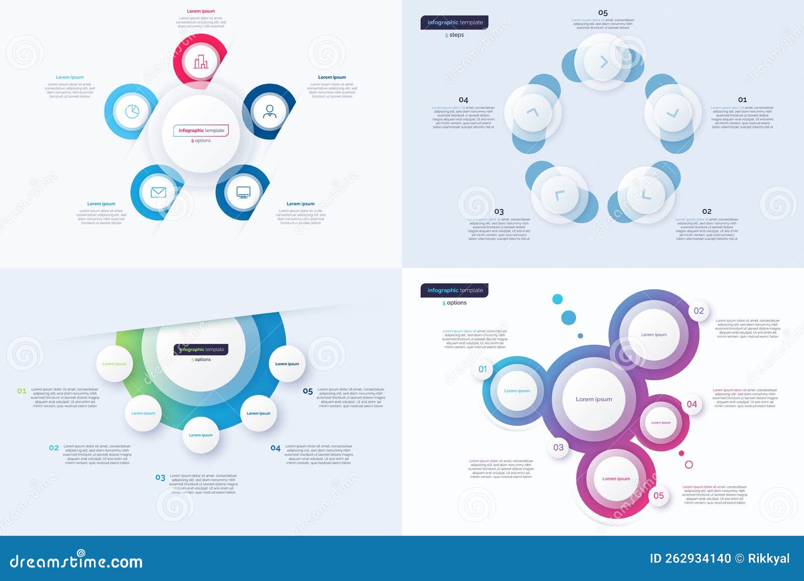 Set of Five Option Circle Infographic Design Templates. Vector ...