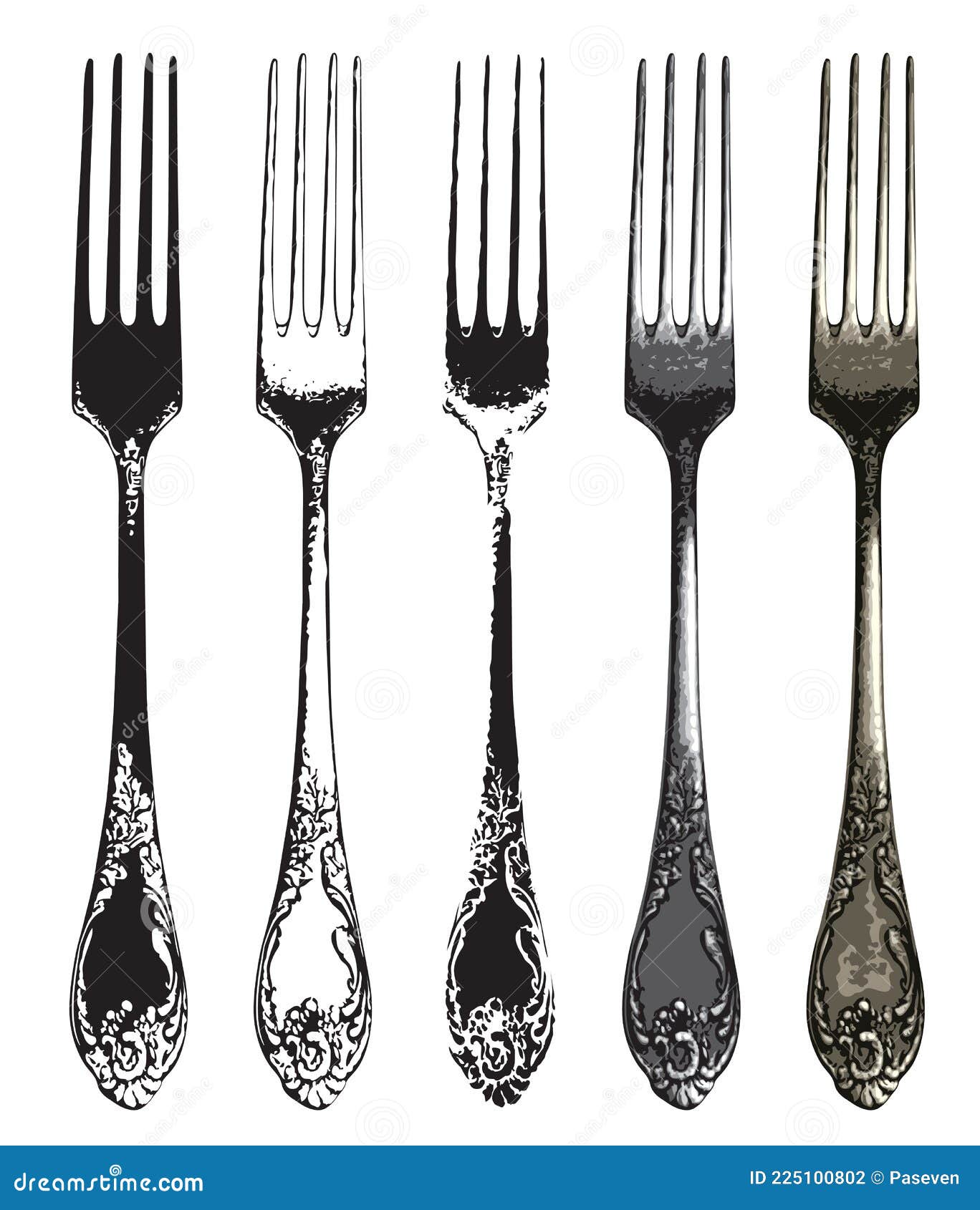 Set of Five Realistic Forks in Retro Style Stock Vector - Illustration ...