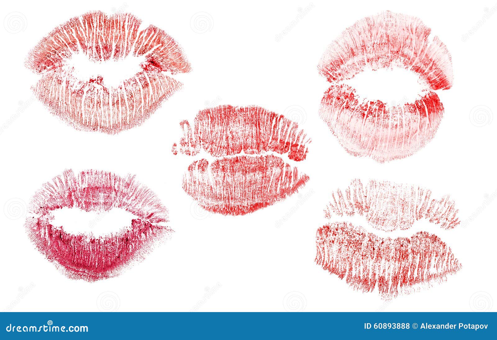 Set of Five Red Lips Imprint Isolated on White Stock Photo - Image of ...