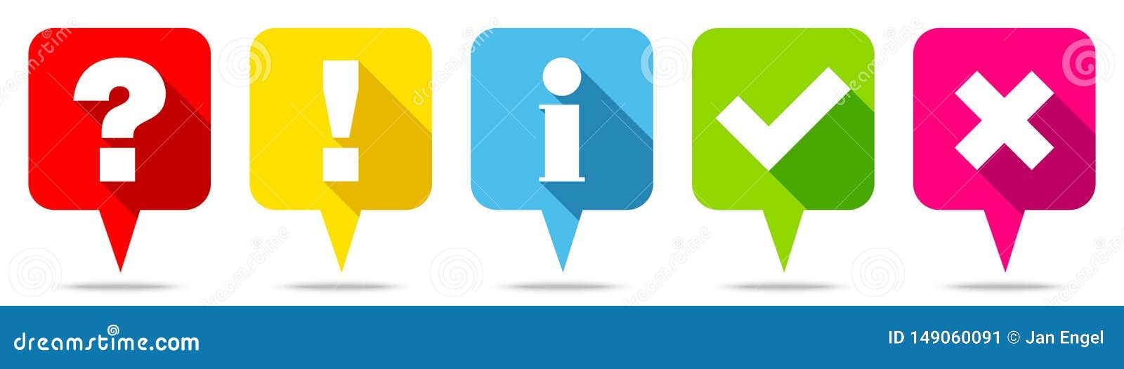 Five Colorful Speech Bubbles Question Answer Information Check Marks ...