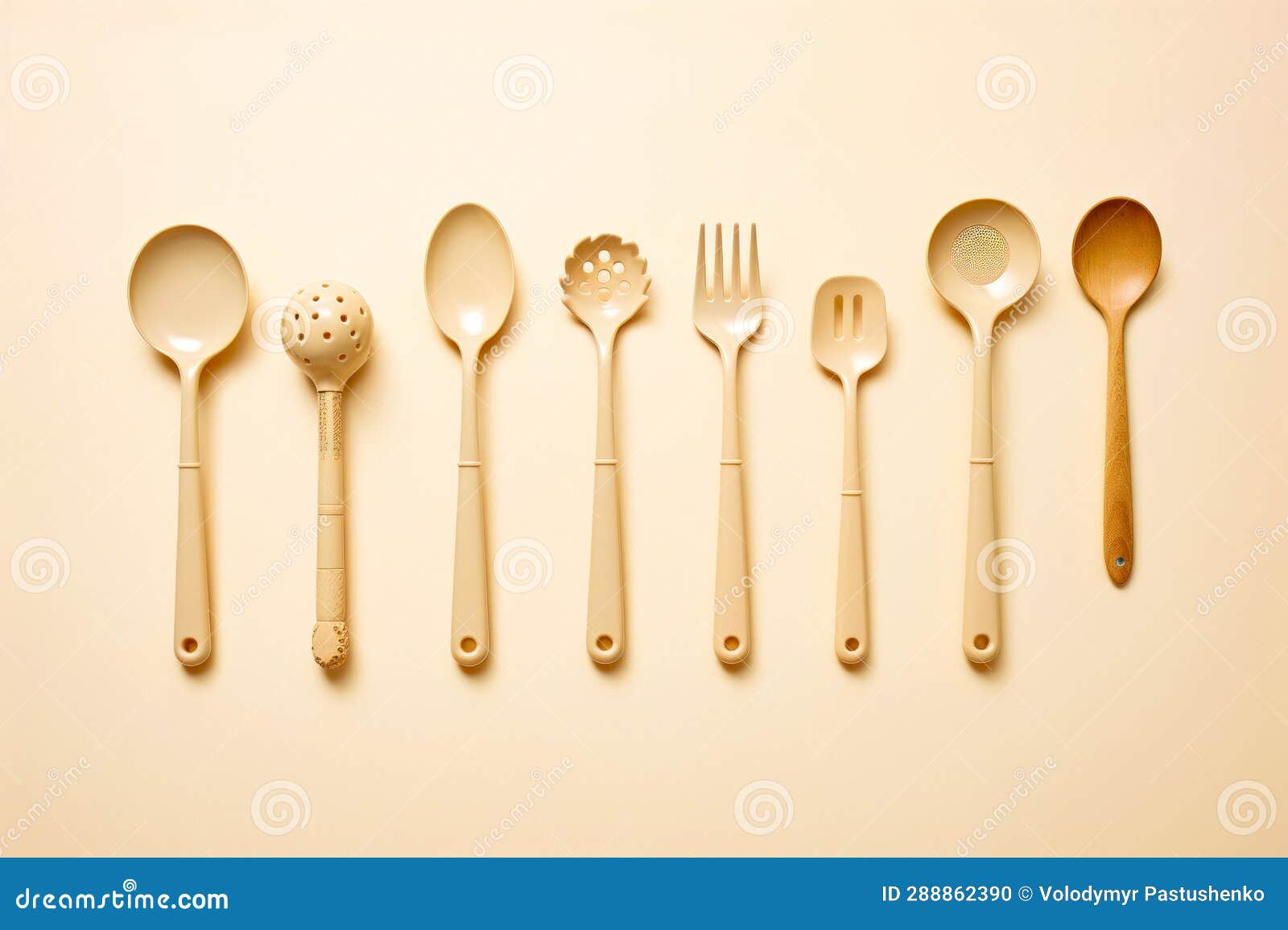 Set of Five Spoons and Spoon with Spoon Rest on Table. Generative AI ...