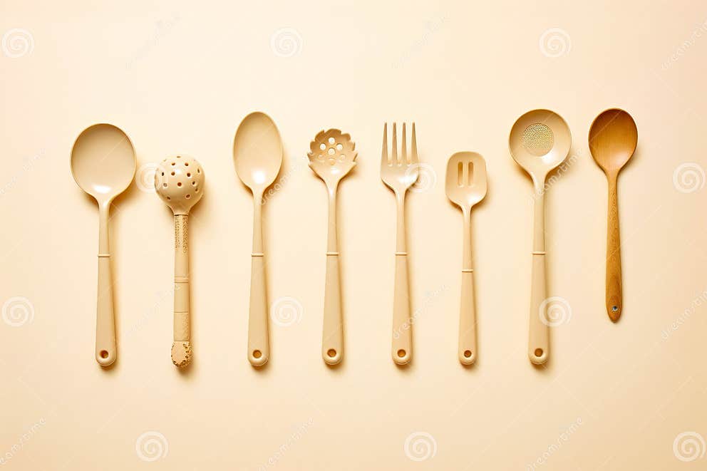 Set of Five Spoons and Spoon with Spoon Rest on Table. Generative AI ...